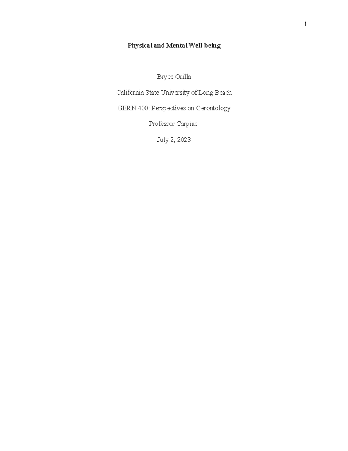 Module 4 Reflection Response - Physical and Mental Well-being Bryce ...