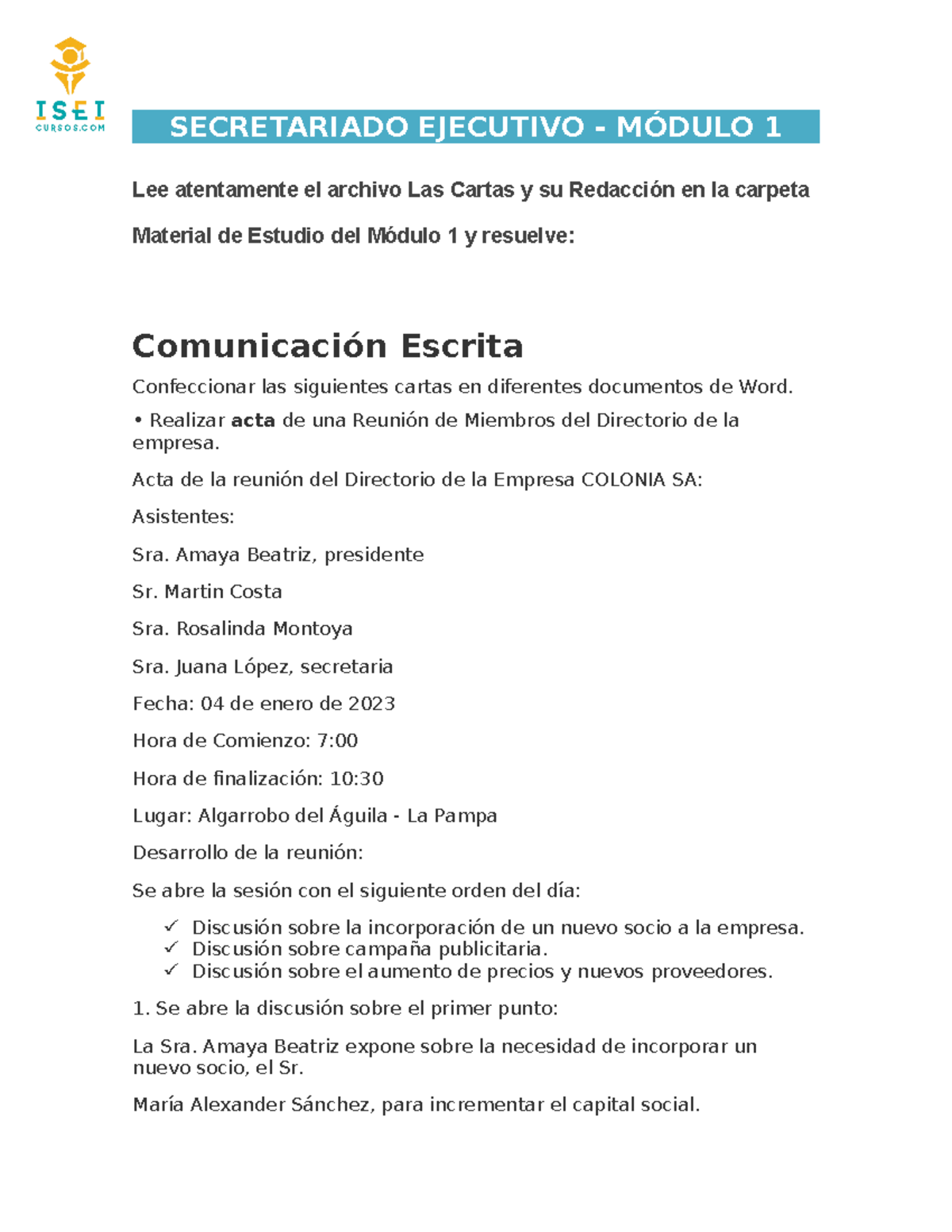 Acta - modelo de acta - SECRETARIADO EJECUTIVO - MÓDULO 1 Lee ...