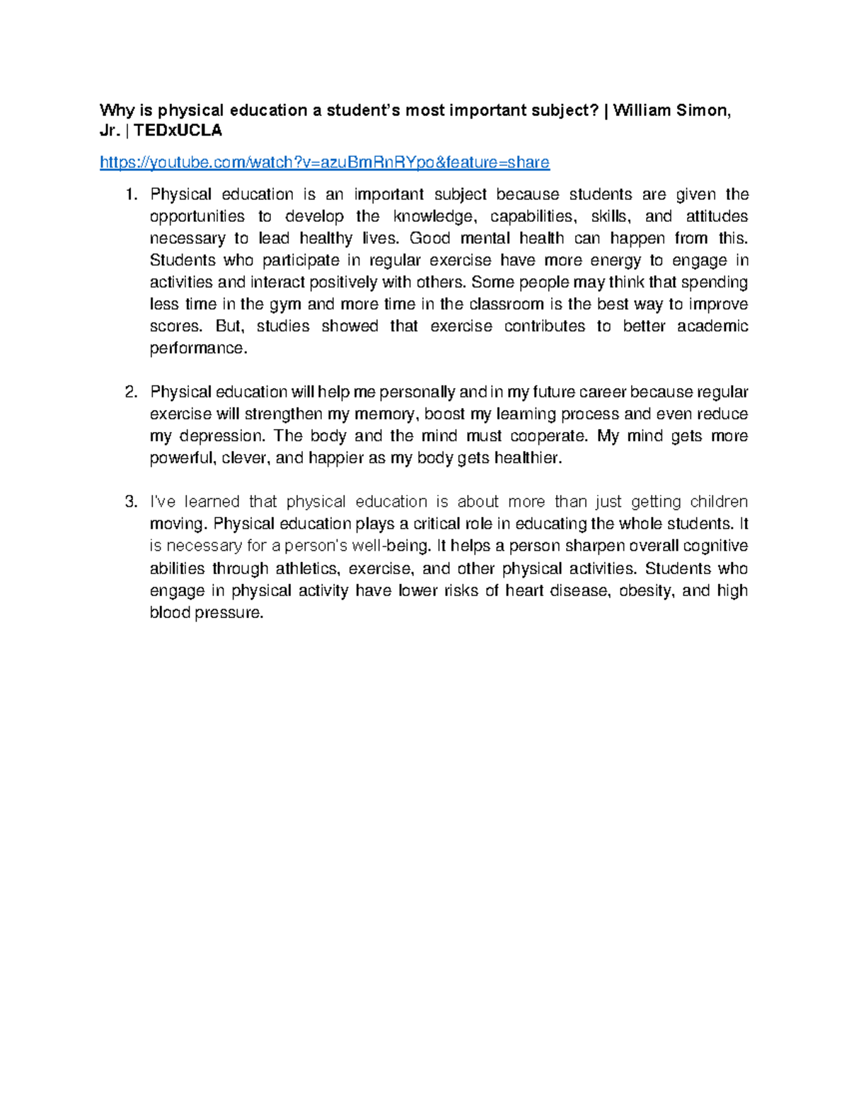 Essay Questions - Why is physical education a student’s most important ...
