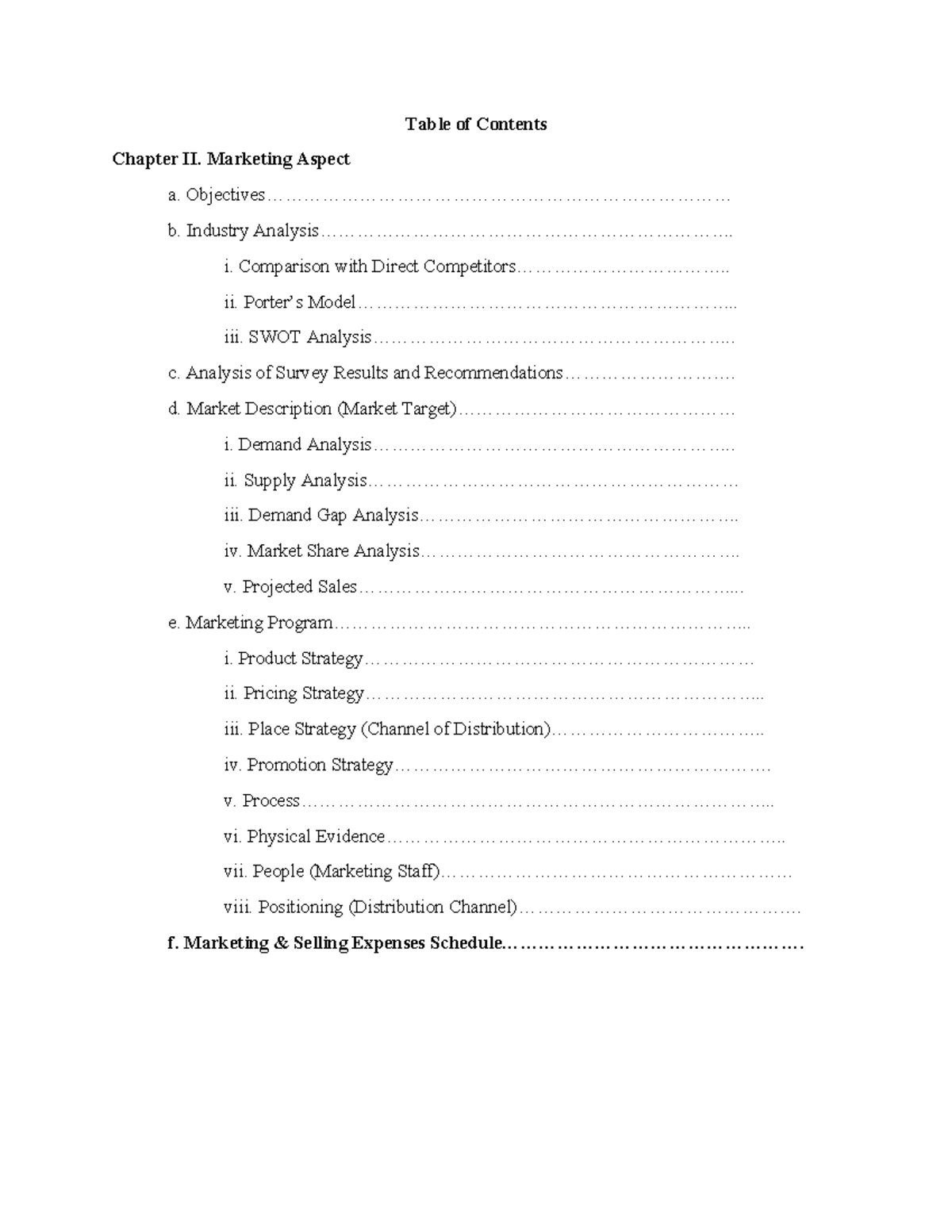 Table of Contents ch2 - Table of Contents Chapter II. Marketing Aspect ...