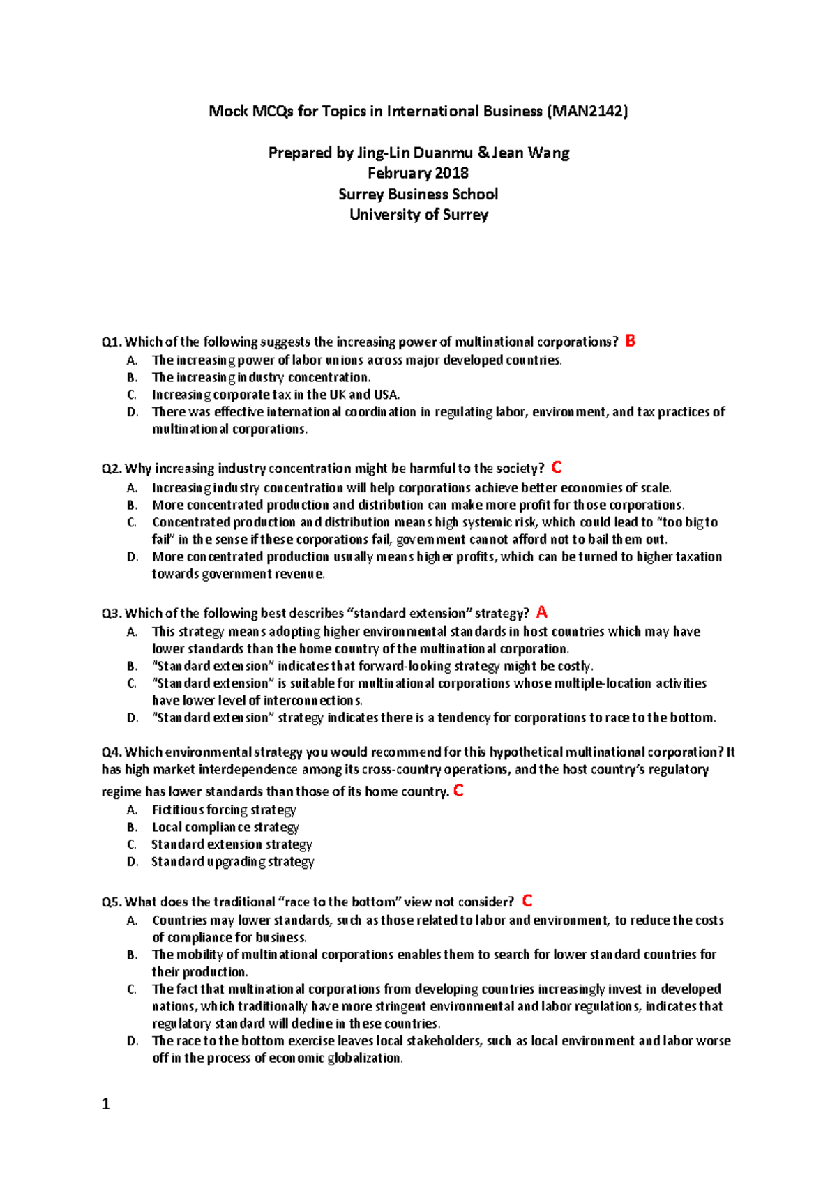 Sample/practice exam, questions and answers - 1 Mock MCQs for Topics in ...