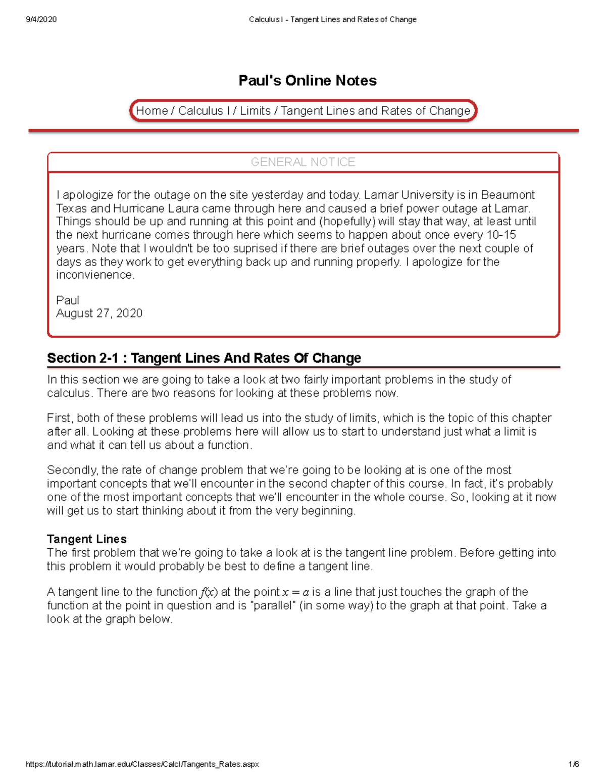 Week 005 Calculus- Tangent Lines and Rates of Change - Paul's Online ...