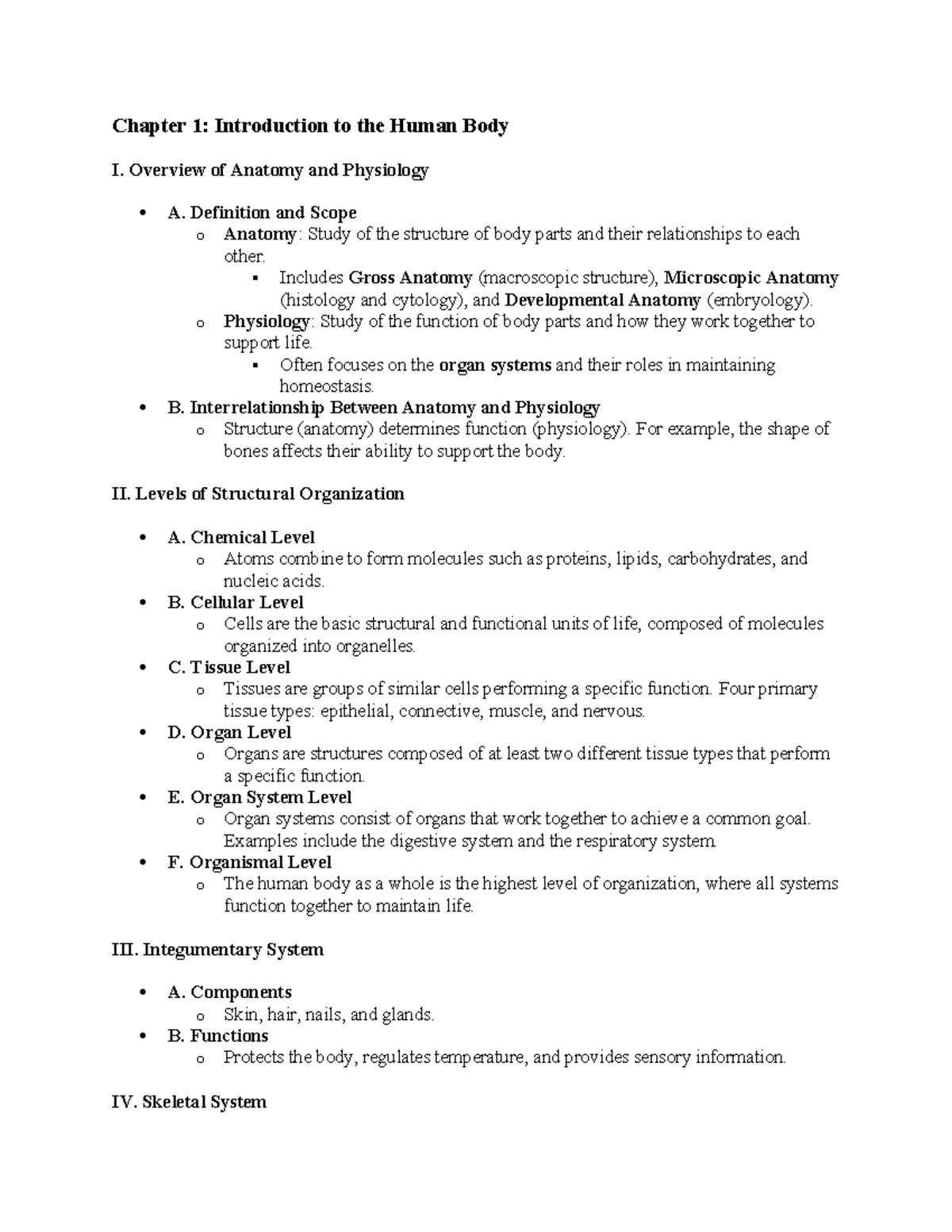 Chapter 1 Outline - Chapter 1: Introduction to the Human Body I ...