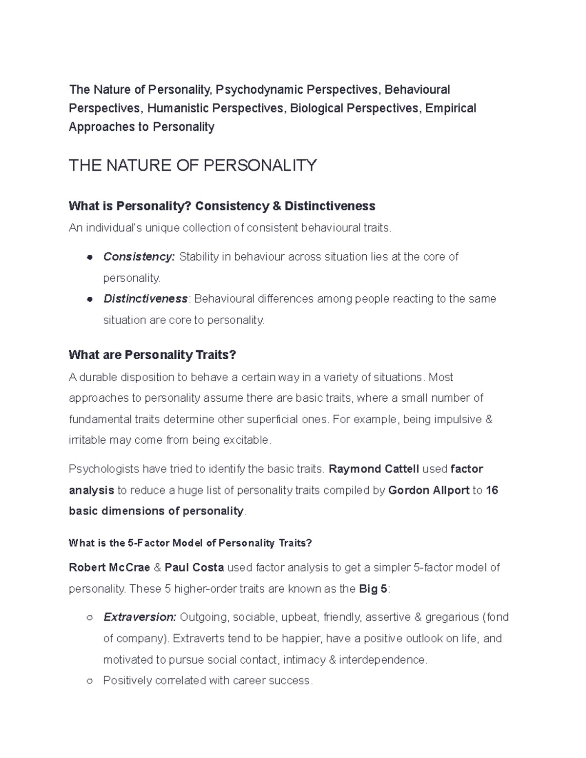 Personality in Psychology PSY100Y5 - The Nature of Personality ...