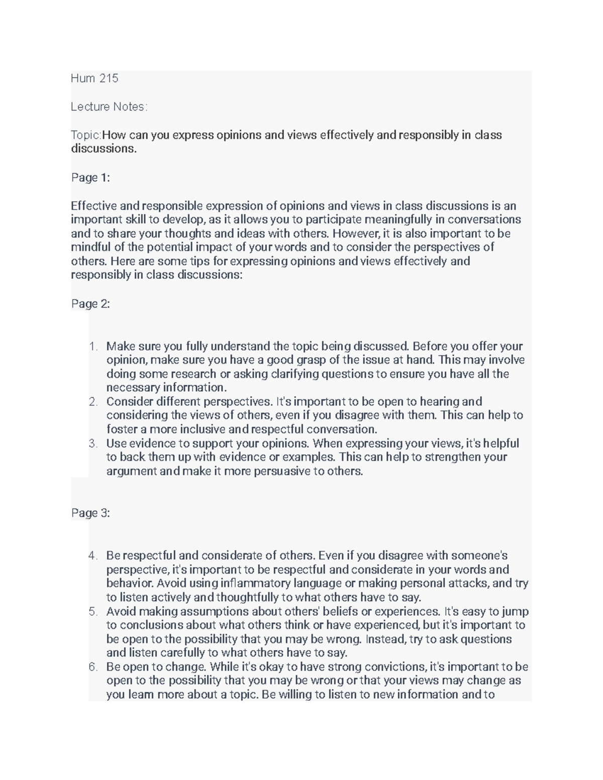 Hum 215 (9 - Schoolcraft- Express opinions and views effectively and ...