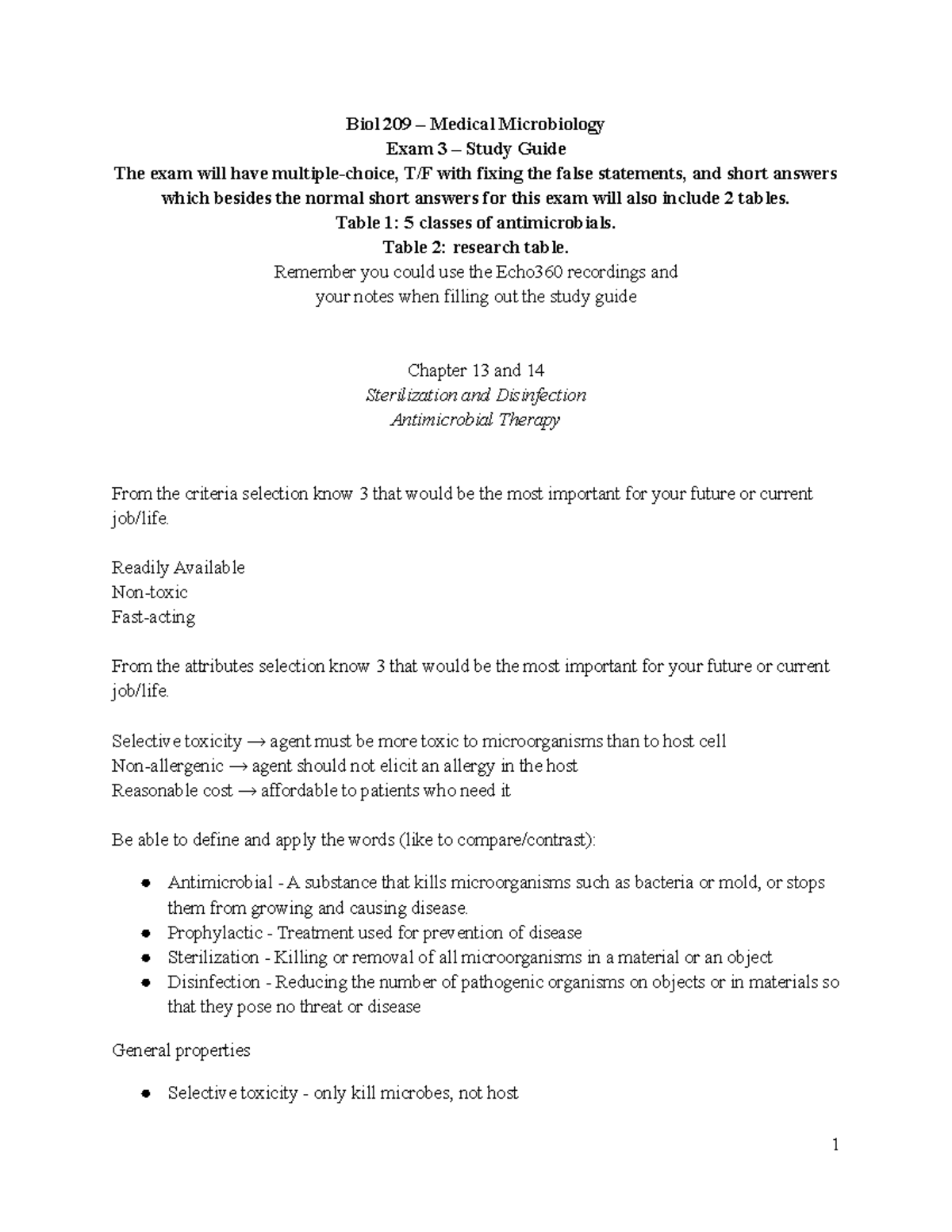 Medical Microbiology Study Guide (chapters 13 and 14) - Biol 209 ...