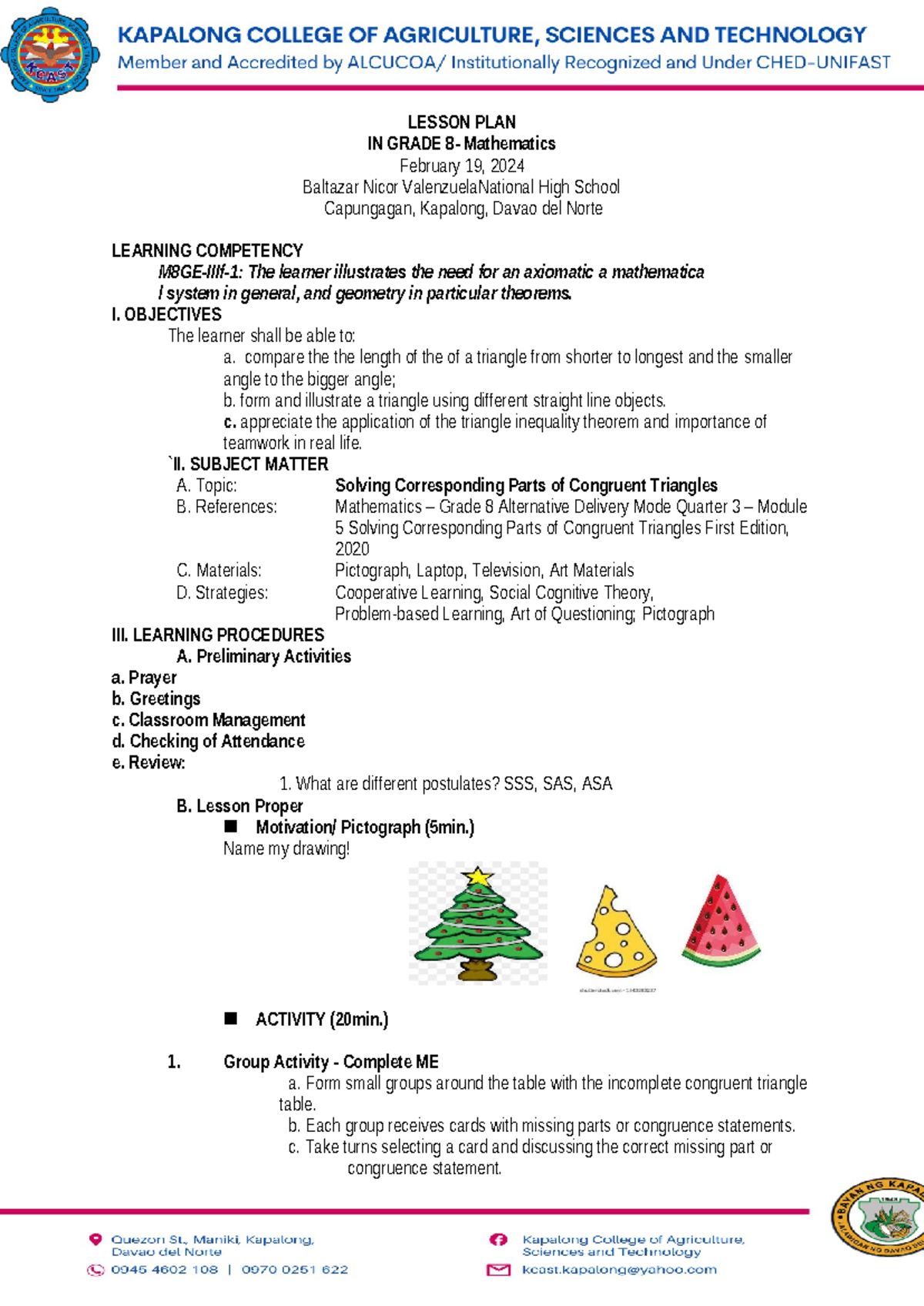 Lesson PLAN1 MAAM JANE - hope it help - LESSON PLAN IN GRADE 8 ...