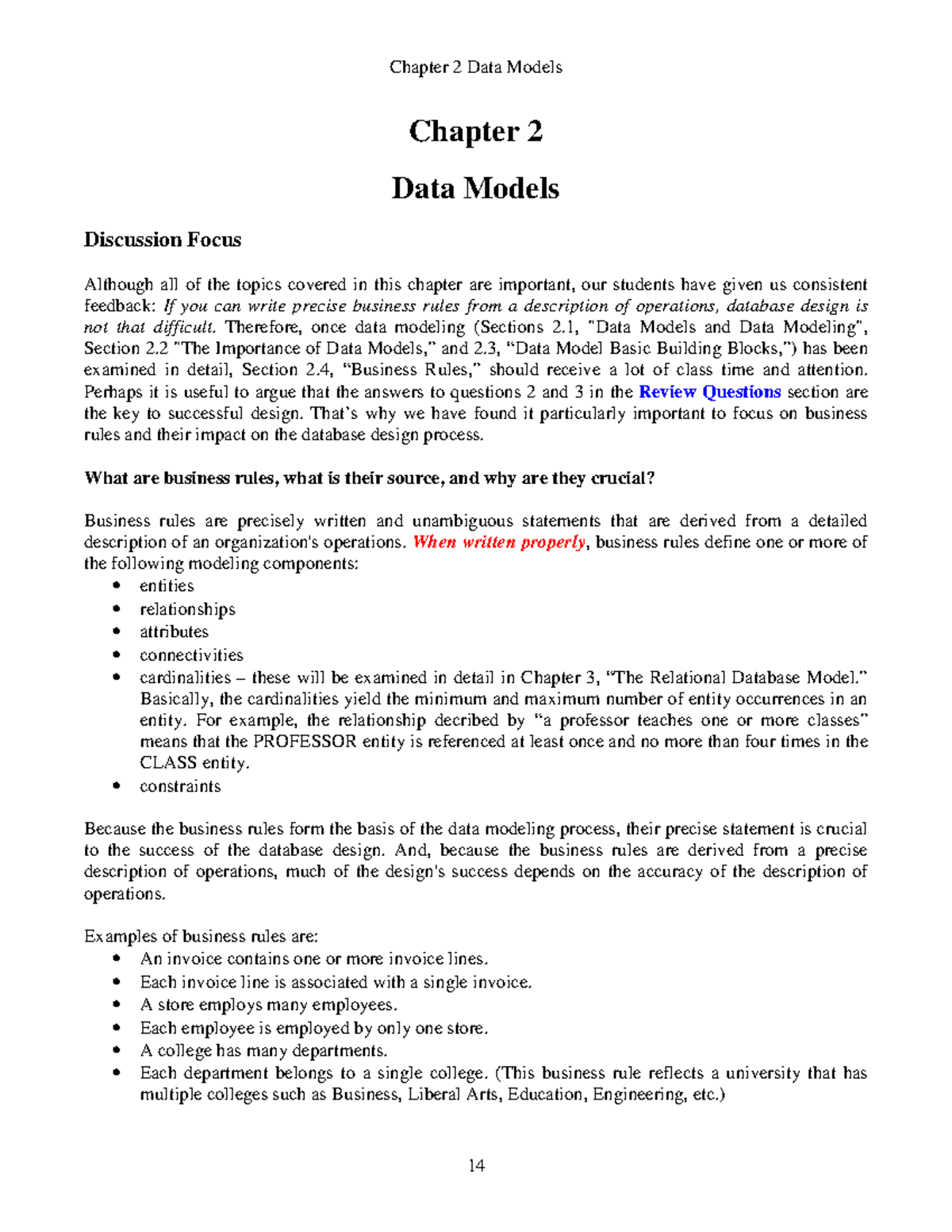 Chapter 2 (Solution Manual) 9e - Chapter 2 Data Models Chapter 2 Data Models Discussion Focus ...