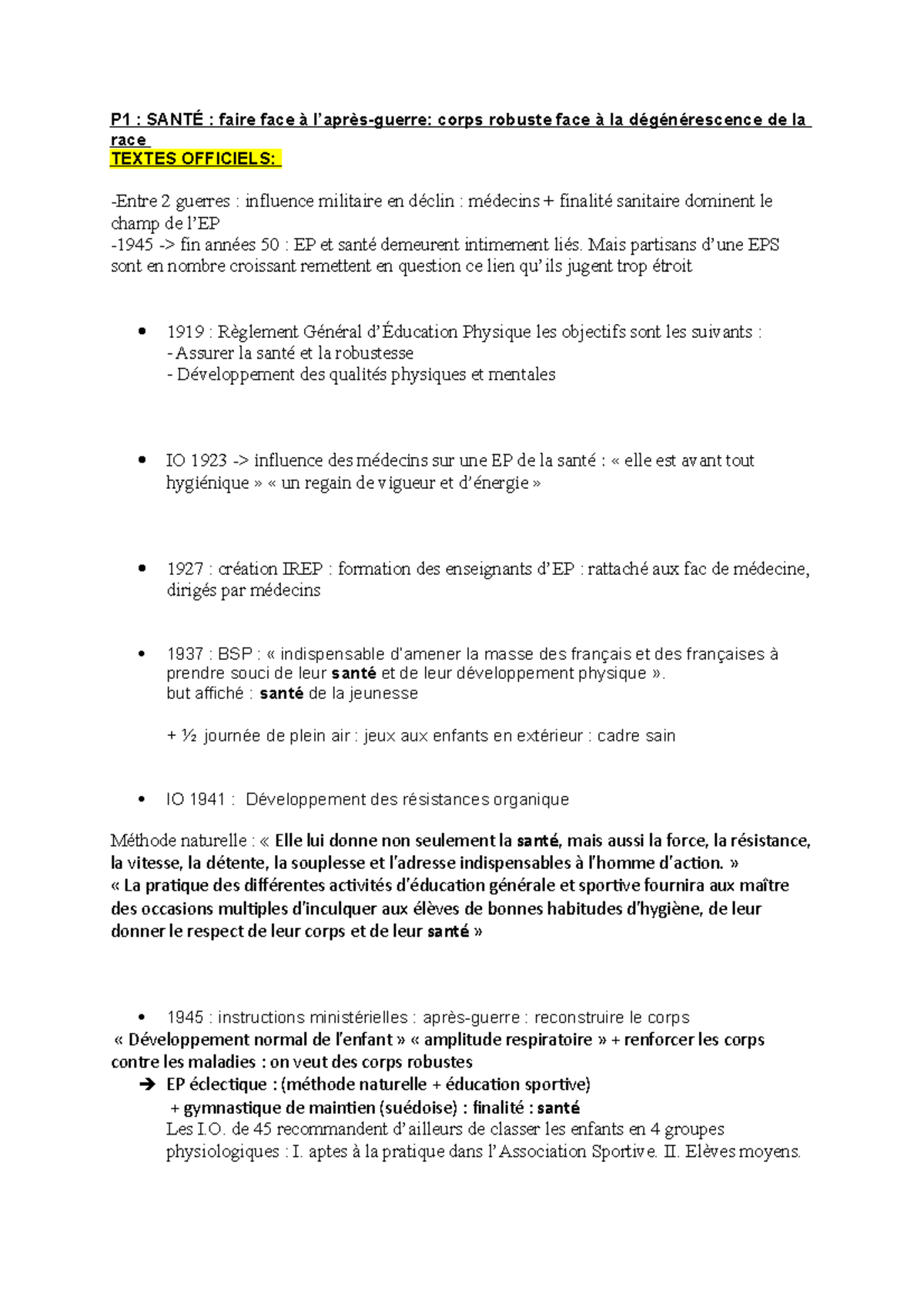 La Santé partie 1 - P1 : SANTÉ : faire face à l’après-guerre: corps ...
