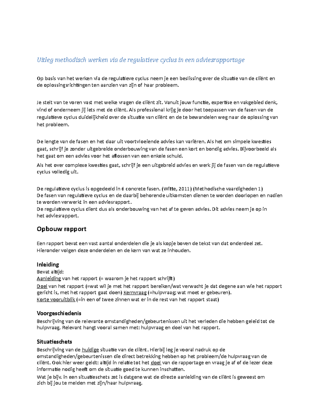 Regulatieve cyclus in een adviesrapport - Je stelt van te voren vast ...