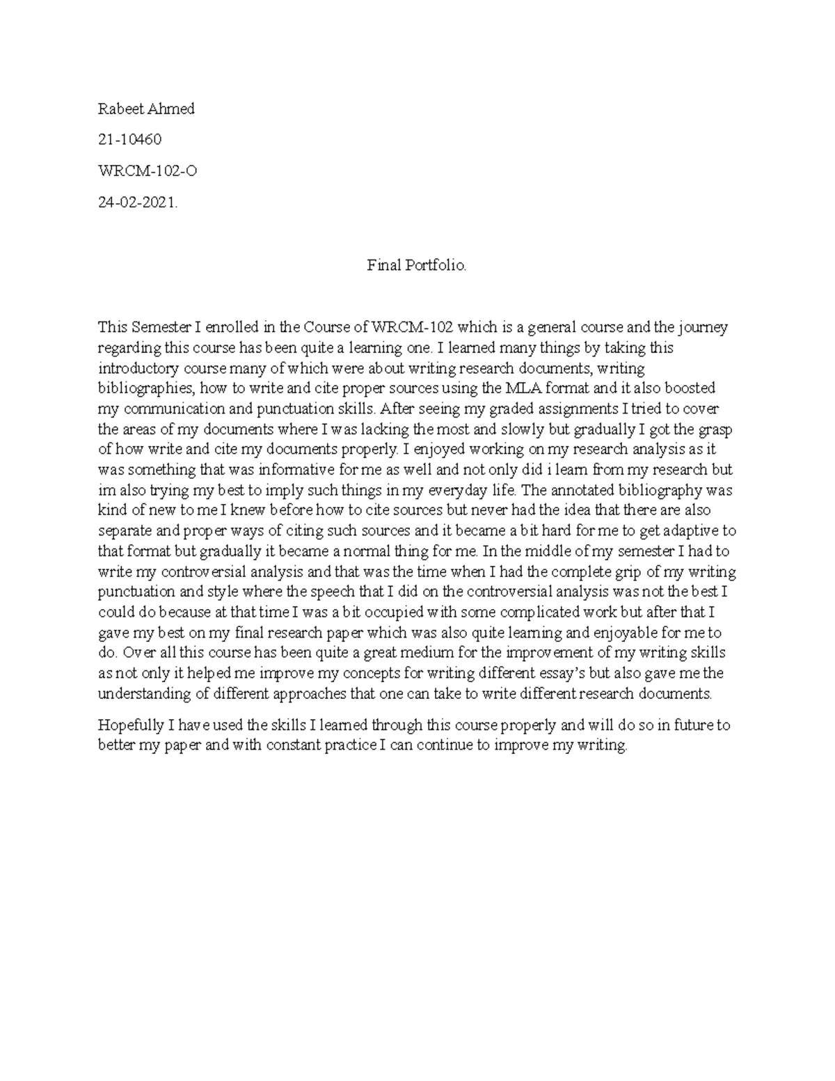 Final Portfolio - Rabeet Ahmed 21- WRCM-102-O 24-02-2021. Final ...