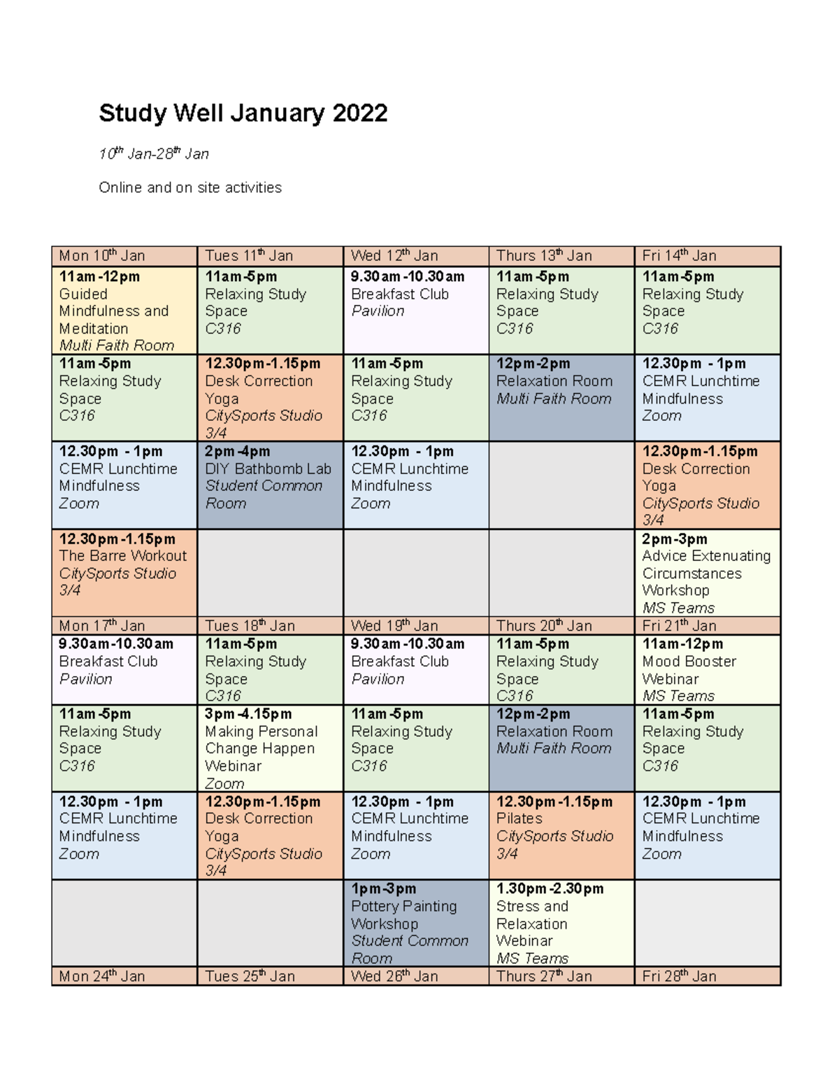 Study Well 21-22 January Calendar Final - Study Well January 2022 10 th ...