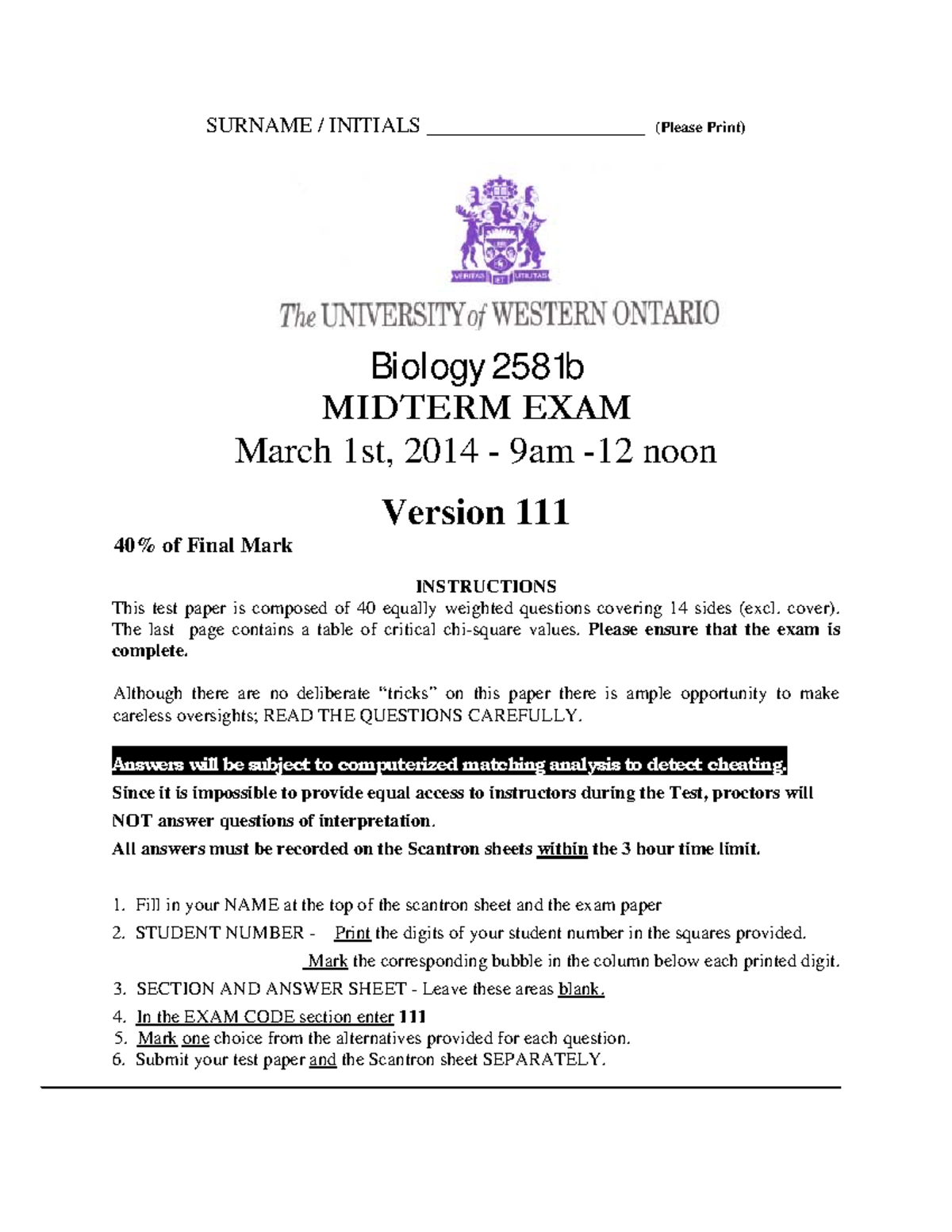 2014 Midterm - genetics - BIOL 2330 - UBC - Studocu
