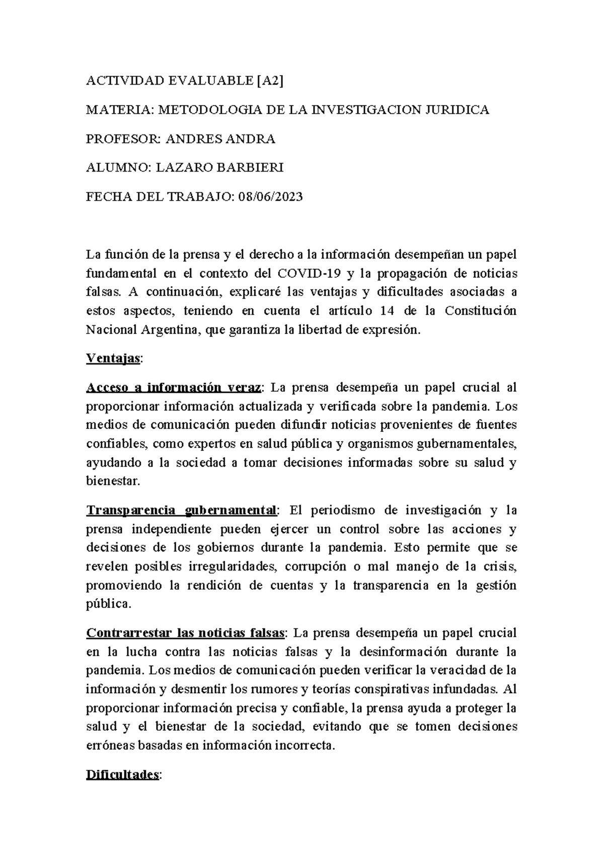 Actividad Evaluable [A2] Metodología DE LA i Nvestigación Juridica ...