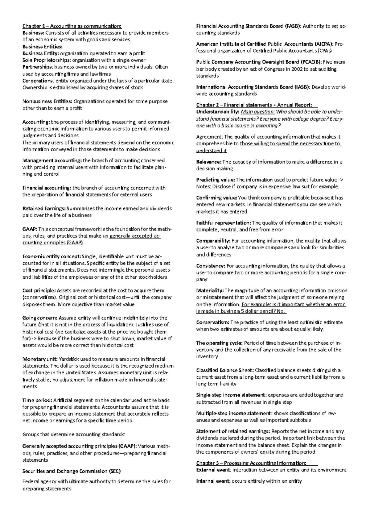 Accounting Short Notes - Chapter 1 – Accounting as communication ...