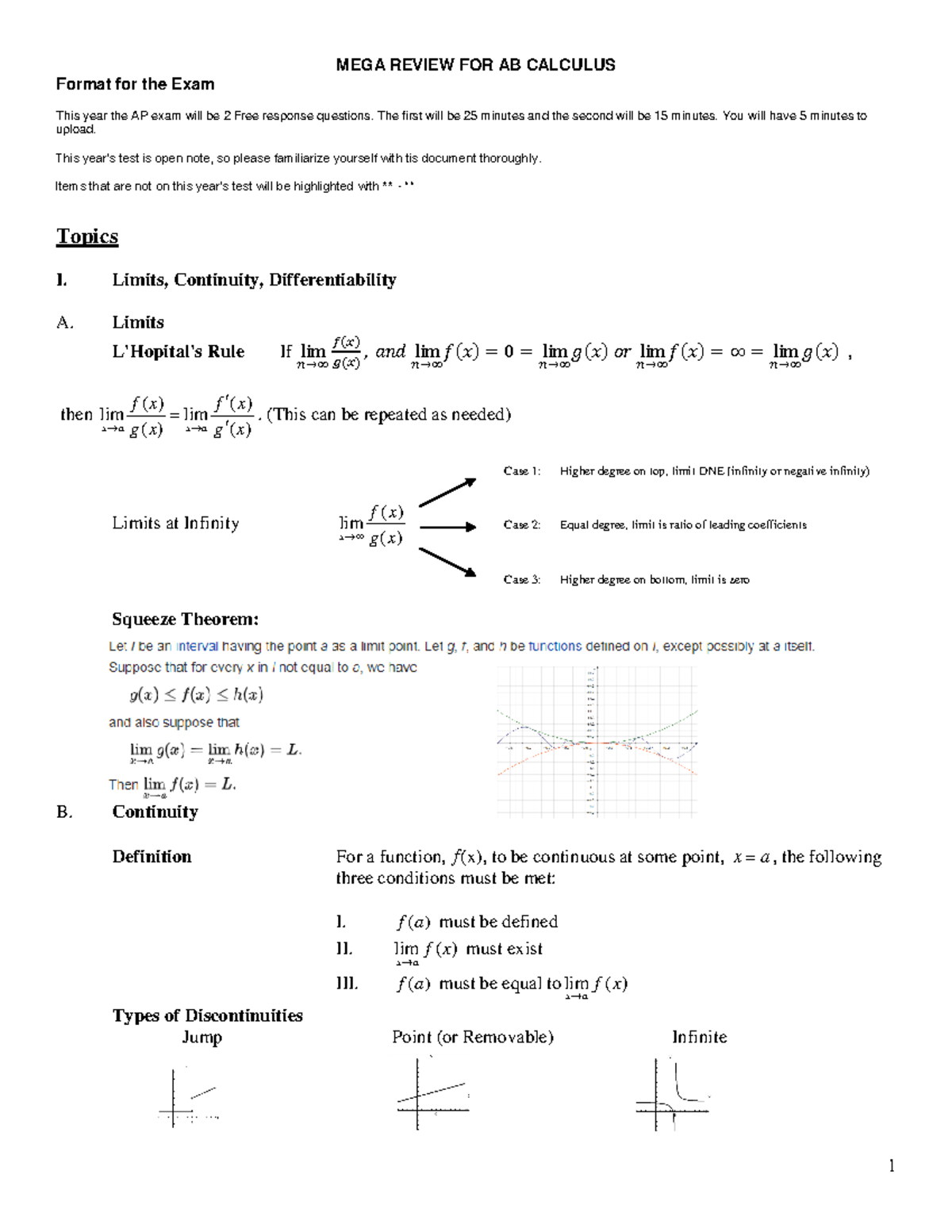 AP Calculus Review - MEGA REVIEW FOR AB CALCULUS Format for the Exam ...
