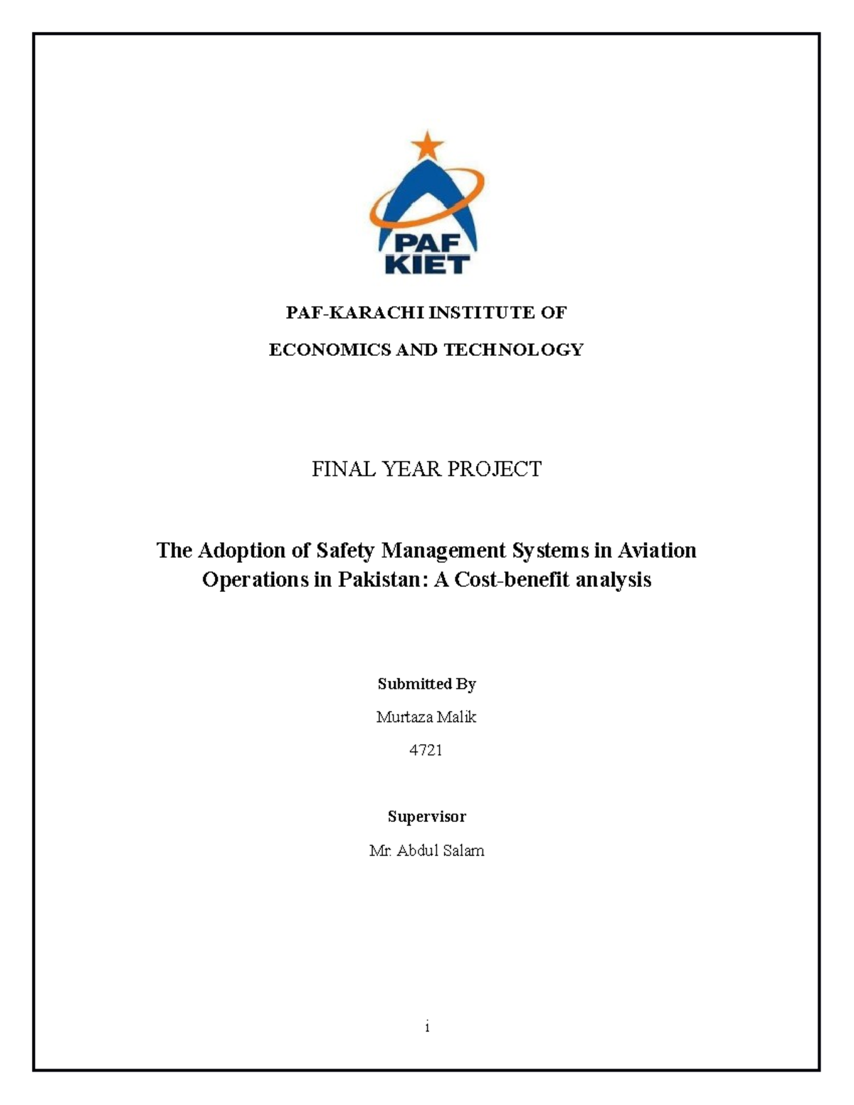 Phase II Final Submission - PAF-KARACHI INSTITUTE OF ECONOMICS AND ...