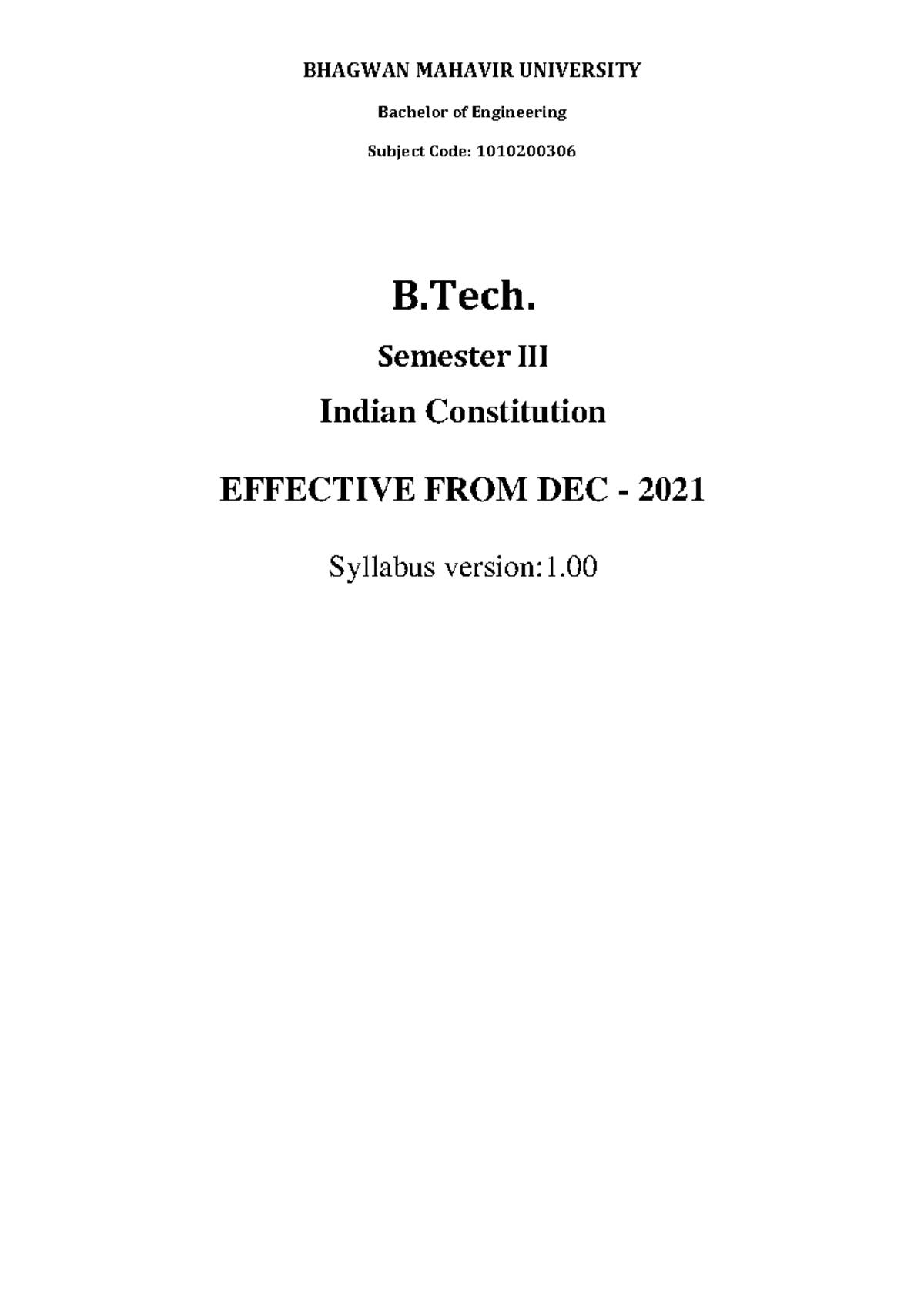 Syllabus Indian Constitution - BHAGWAN MAHAVIR UNIVERSITY Bachelor of ...
