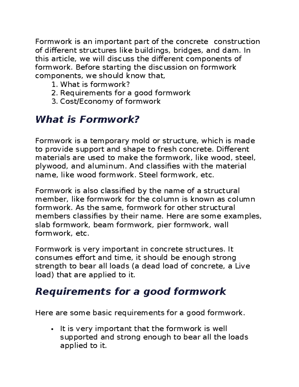 Formworks+1 - about formworks - Formwork is an important part of the ...