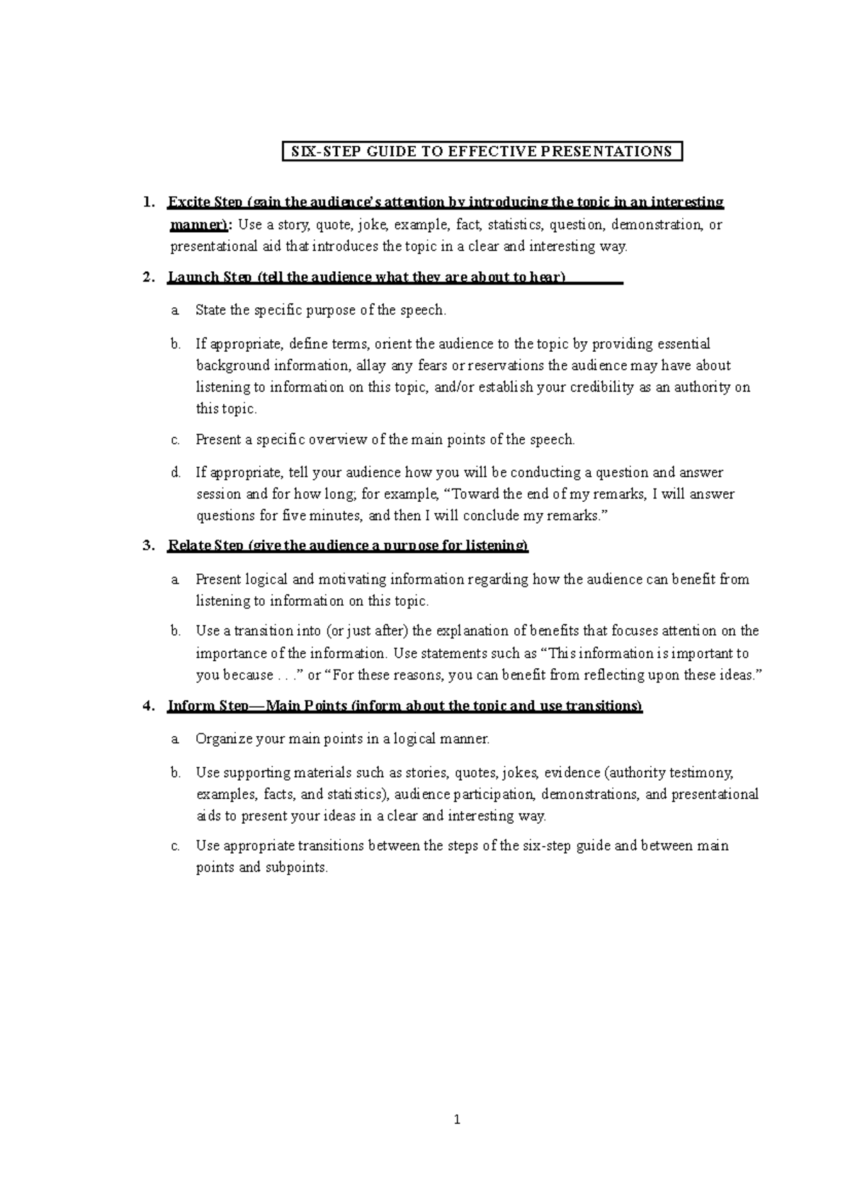 Delivering successful oral presentations - 1 SIX-STEP GUIDE TO ...