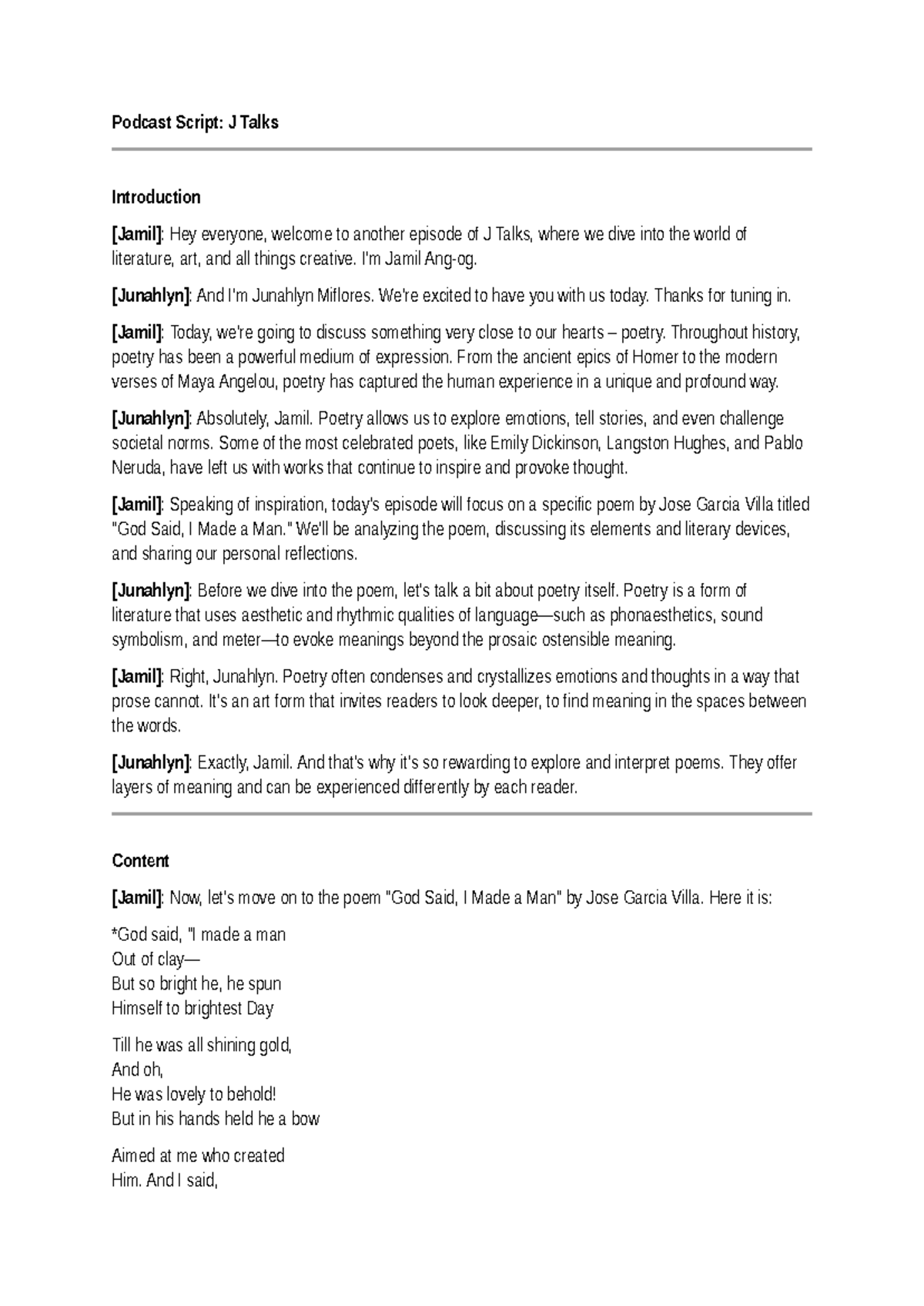 Podcast Script Dialogue - Intended for Development of Instructional ...