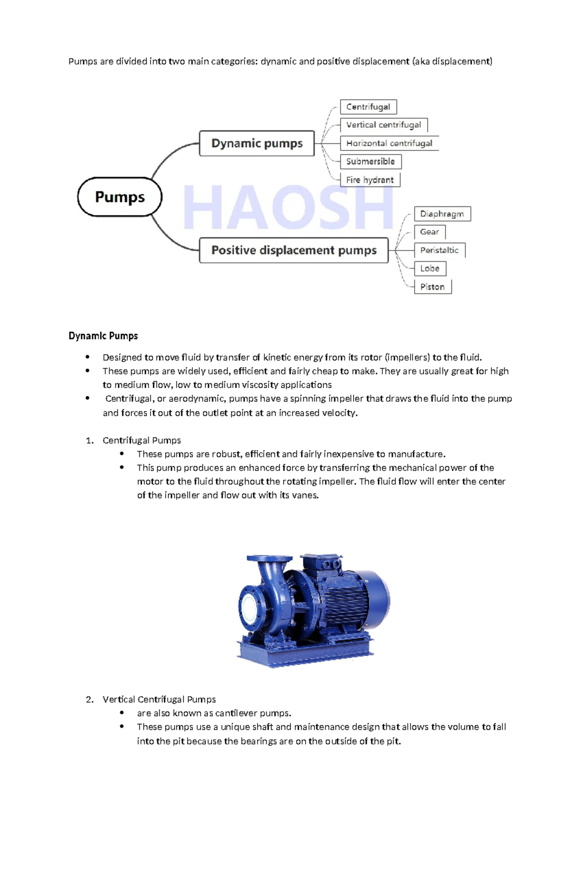 Key Points Categories of Pumps - Pumps are divided into two main categories: dynamic and ...
