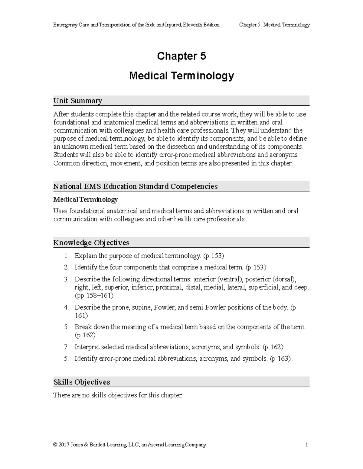 Ch 5 Terminology outline - Chapter 5 Medical Terminology Unit Summary ...