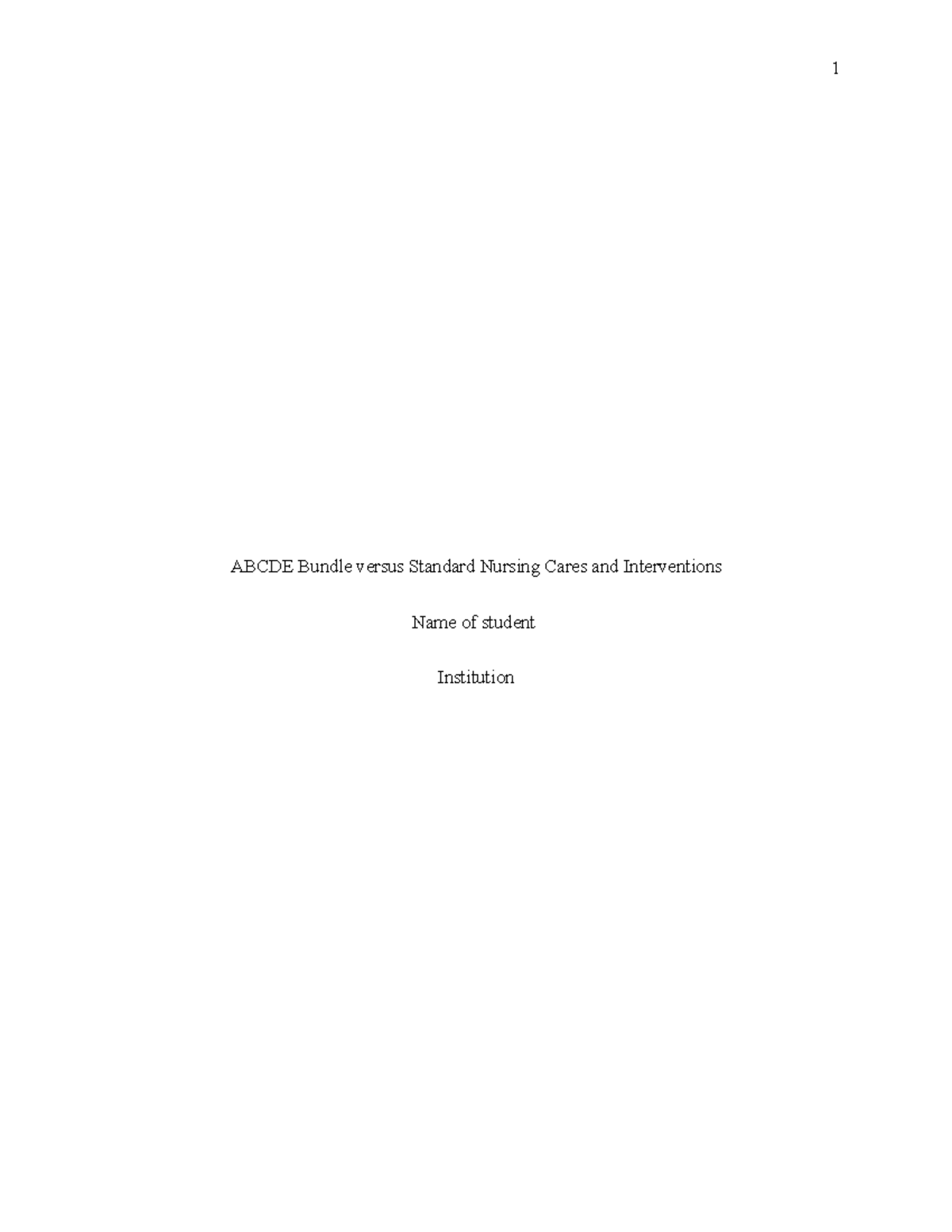 Abcde Bundle - ABCDE Bundle versus Standard Nursing Cares and ...
