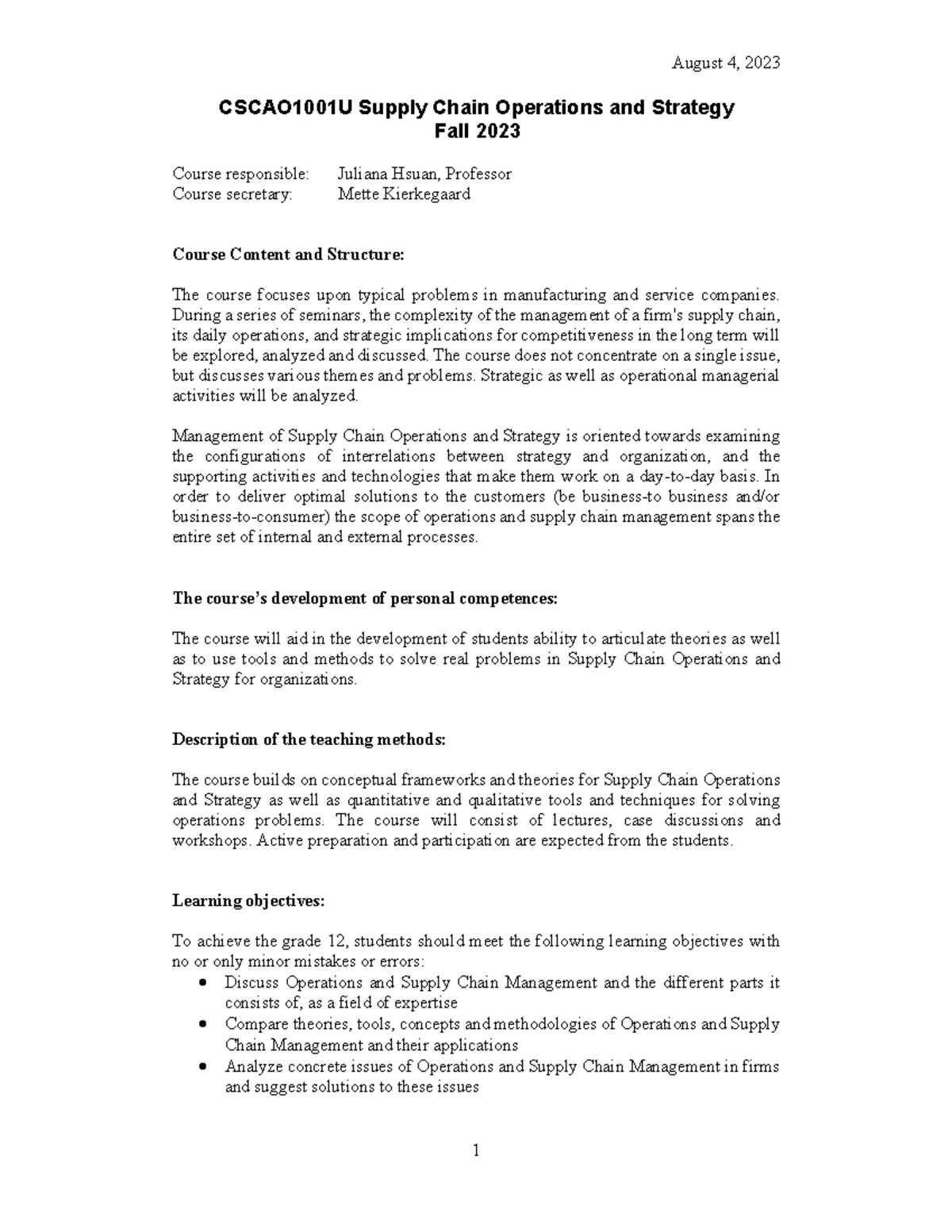 Course Outline - Supply Chain Operations and Strategy 04-09-2023 ...