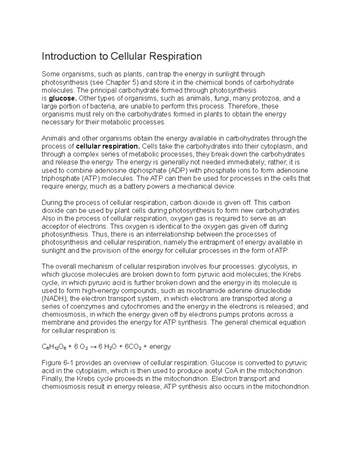 Introduction to Cellular Respiration - The principal carbohydrate ...