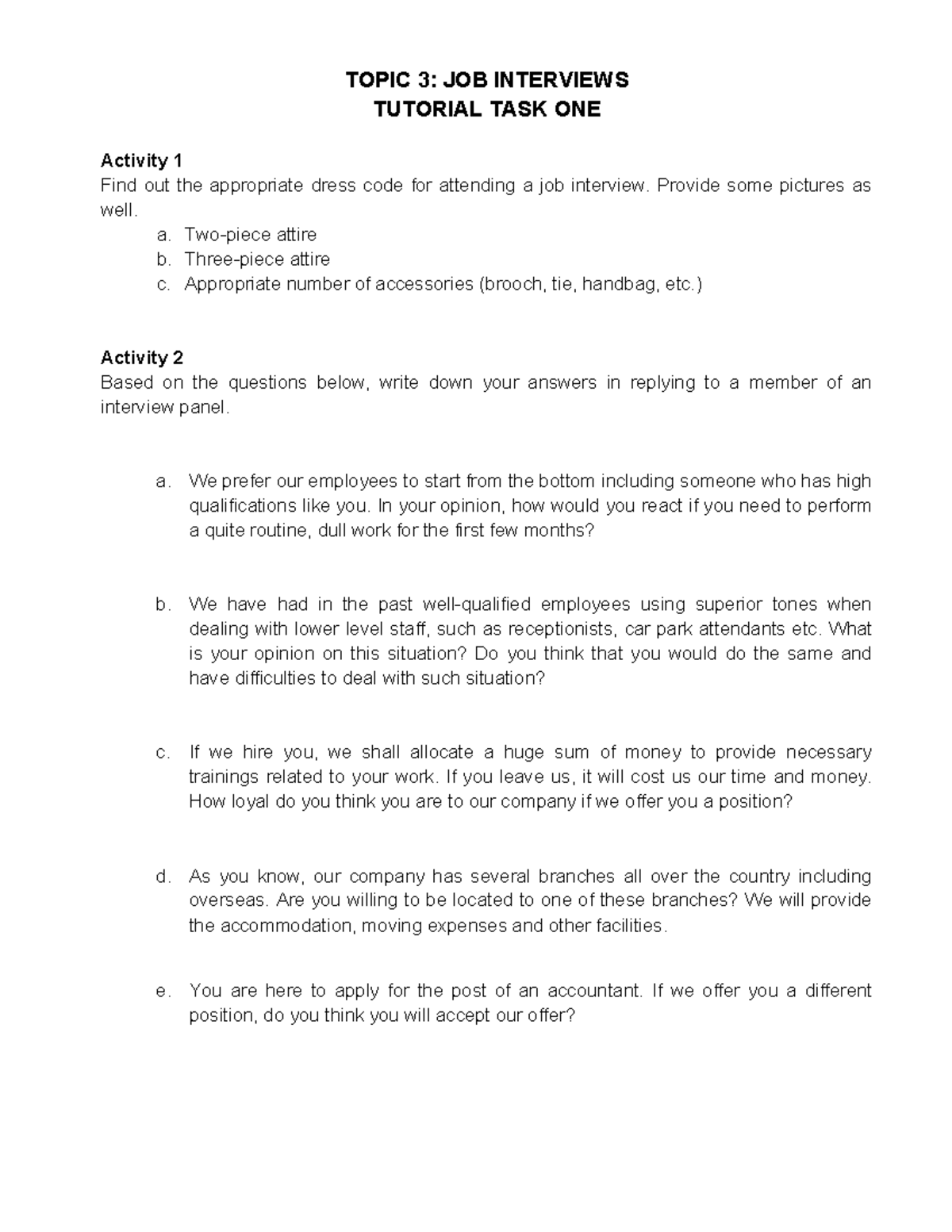 Topic 3 jobinterviewtutorialtaskone - TOPIC 3: JOB INTERVIEWS TUTORIAL ...