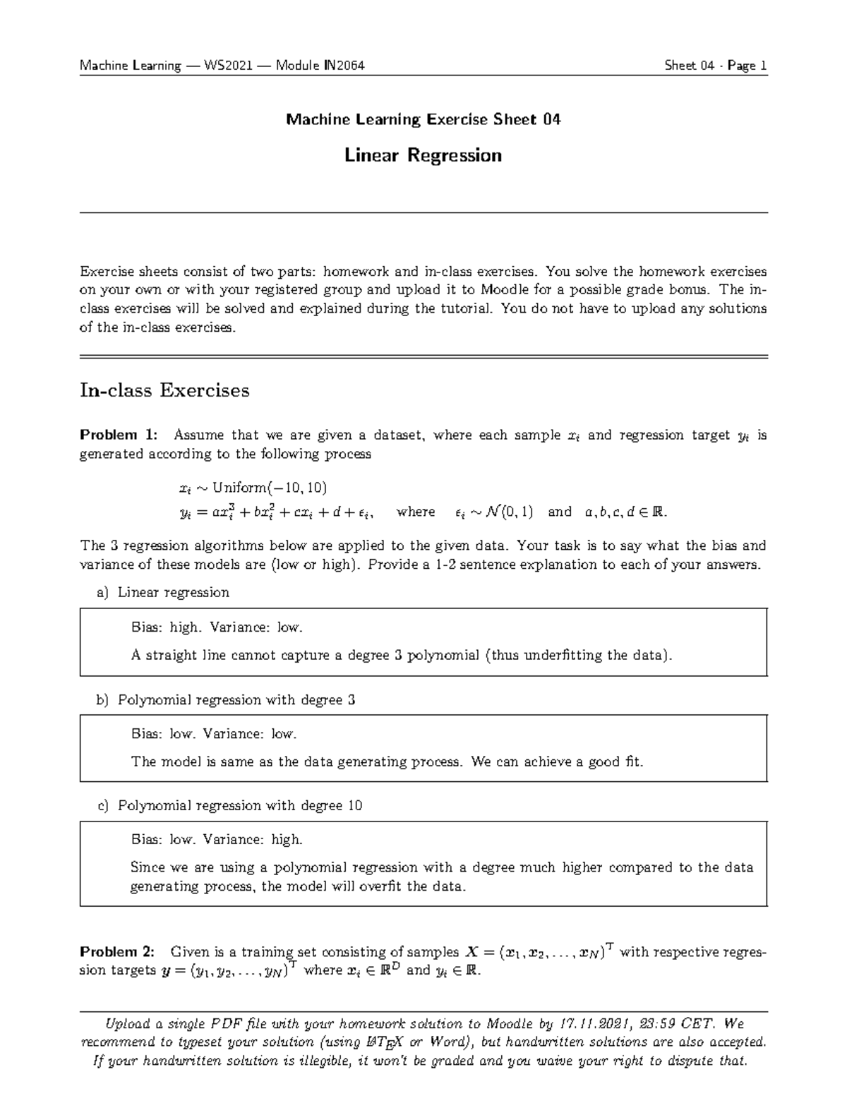 Exercise solution 04 linear regression - Machine Learning Exercise Sheet 04 Linear Regression ...