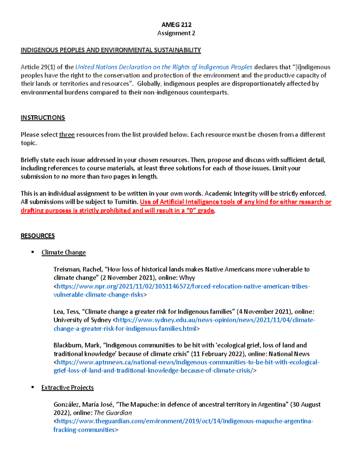 AMEG 212 Assignment 2: Indigenous Peoples and Environmental ...