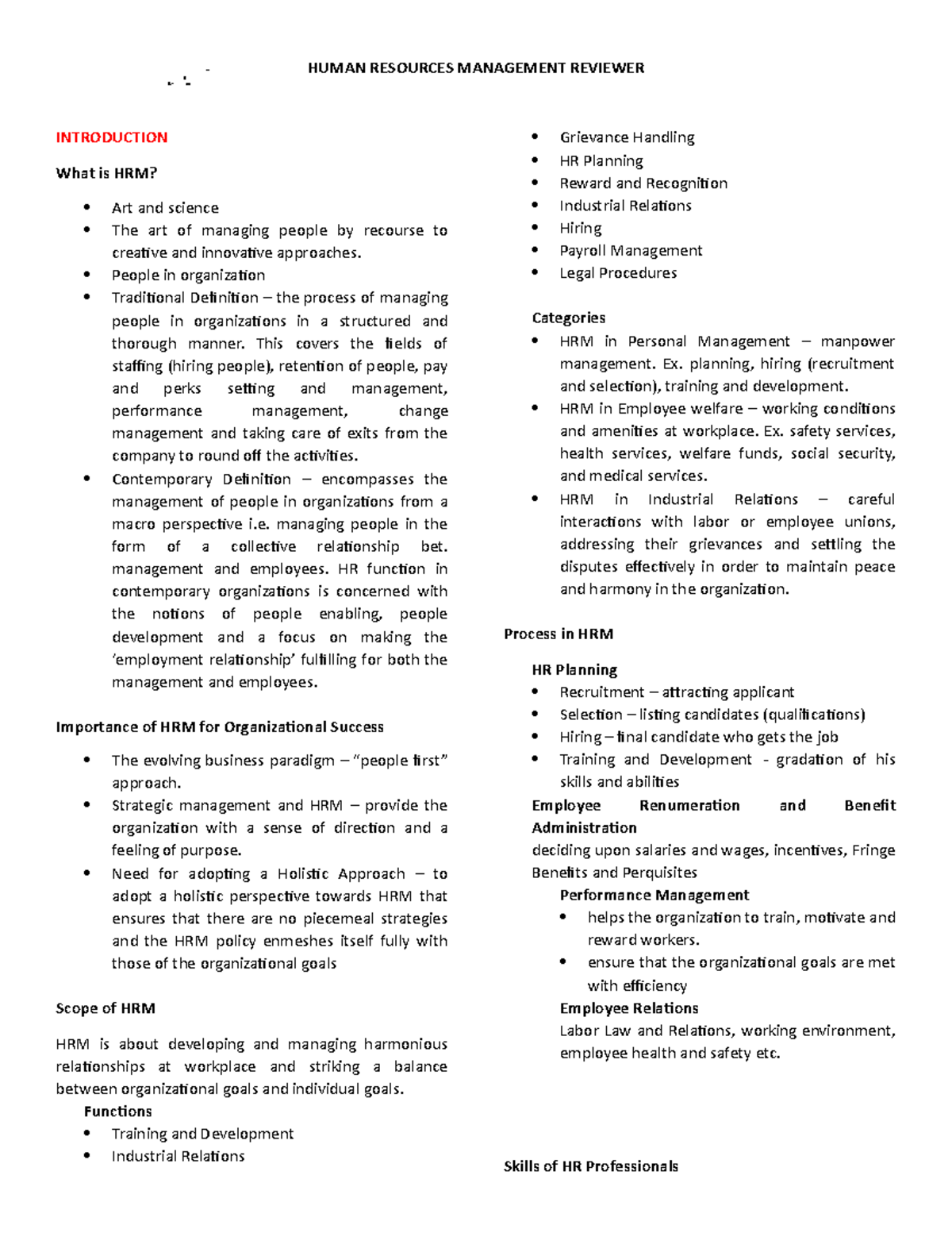 Human Resources Management Reviewer - HUMAN RESOURCES MANAGEMENT ...