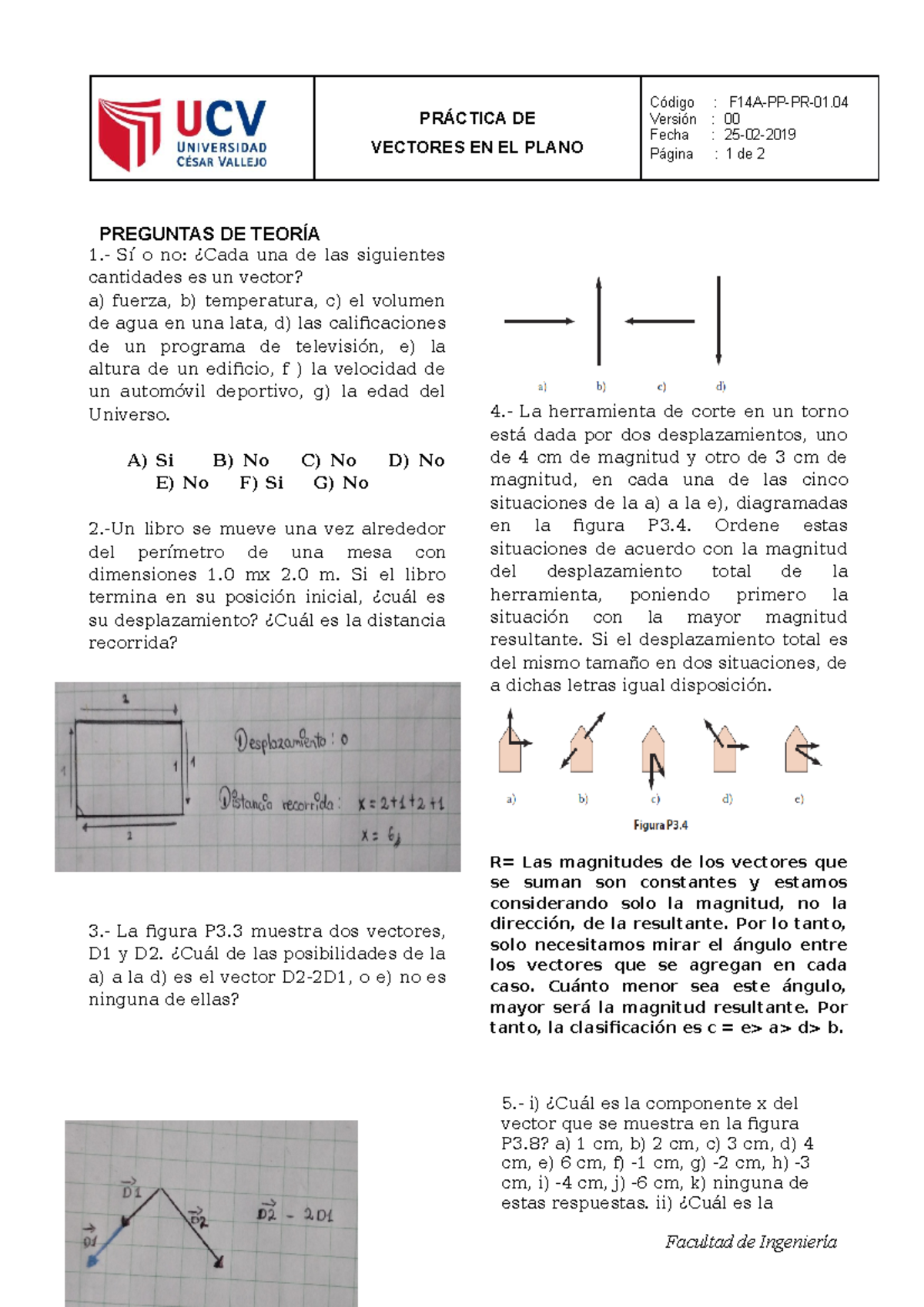 Práctica DE Vectores - PRÁCTICA DE VECTORES EN EL PLANO Código : F14A ...