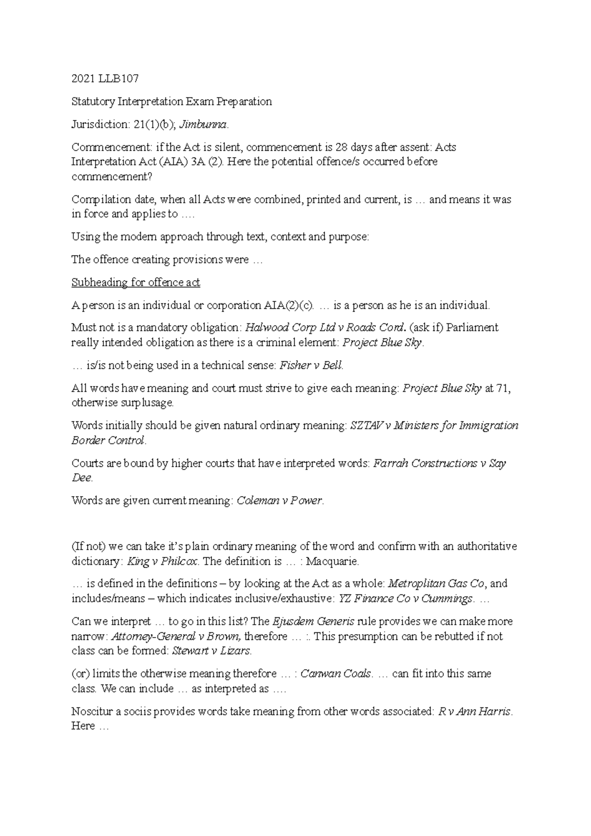 Exam templates LLB107 statutory interpretation 2021 - 2021 LLB ...