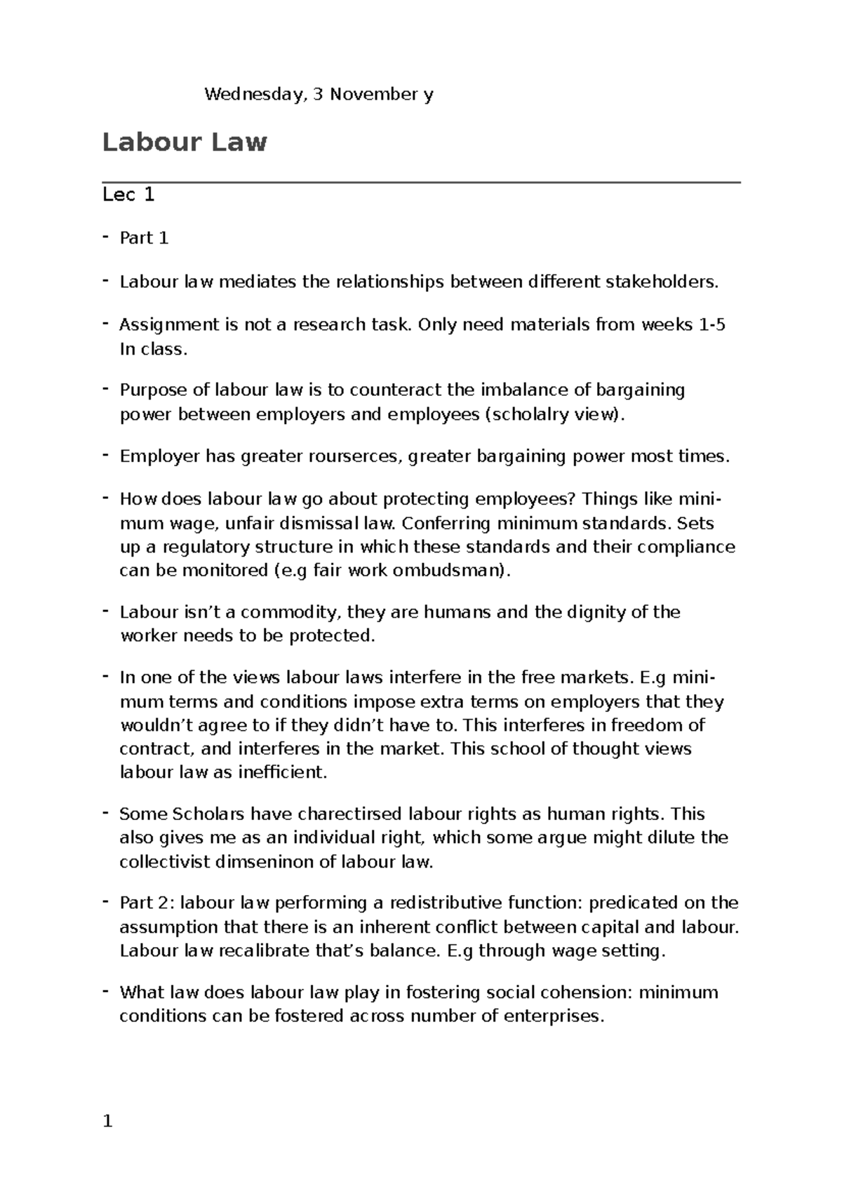 Summary of the key points in lecture 1 part A and B. - Wednesday, 3 ...