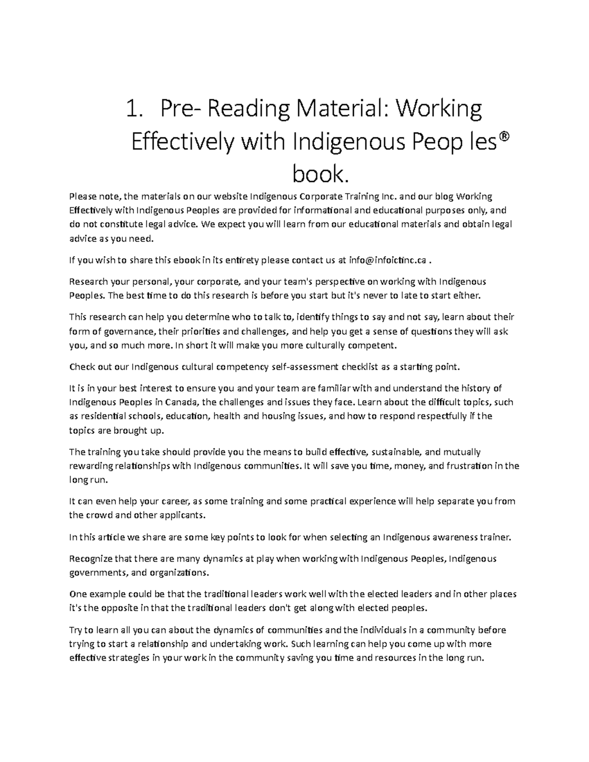Indigineous World Views - 1. Pre- Reading Material: Working Effectively ...