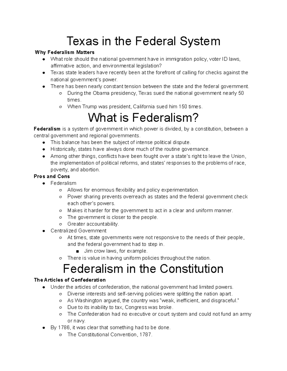 Ch. 3 Notes - Texas in the Federal System Why Federalism Matters What ...