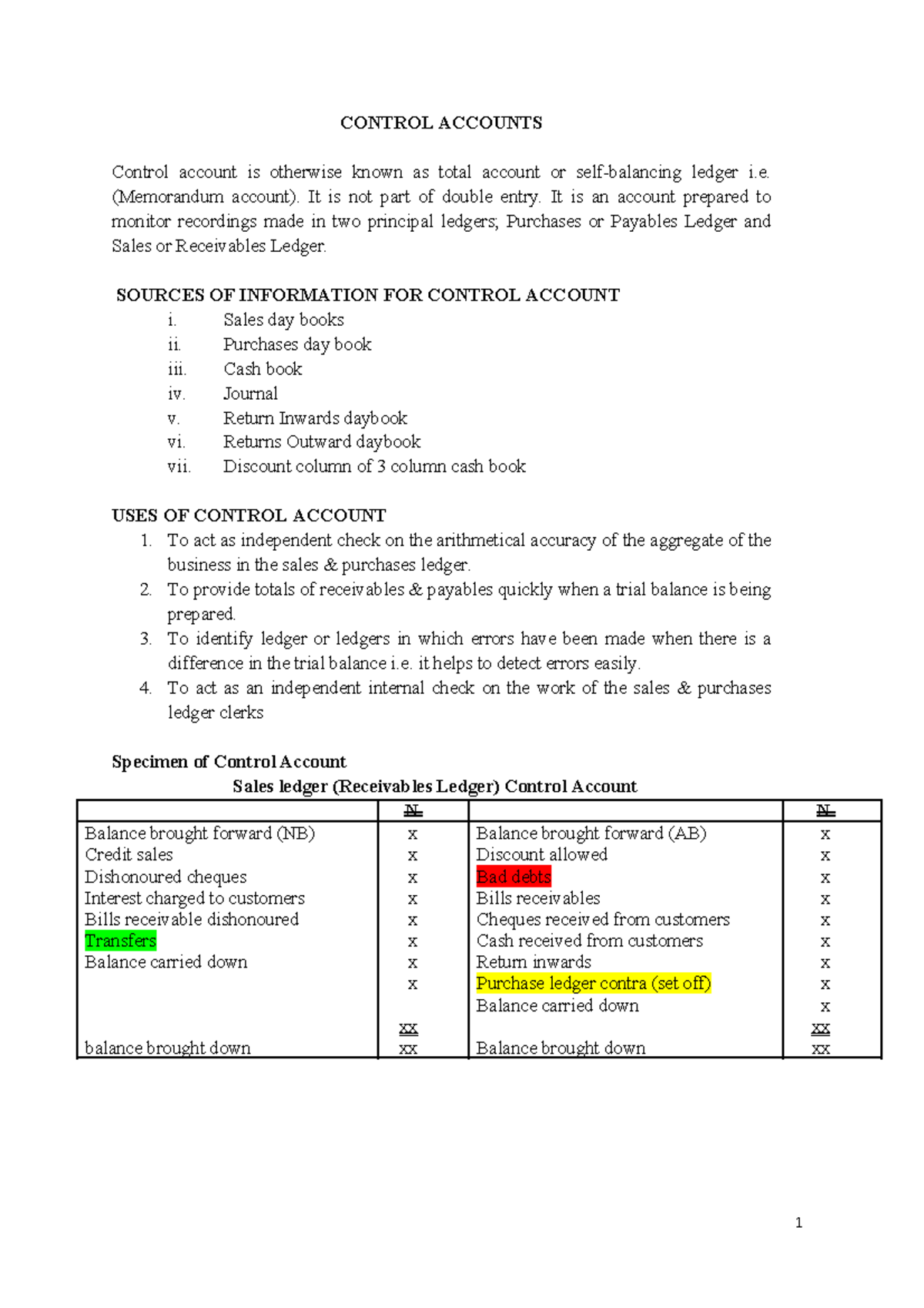 Control Accounts 2 FOR LMS - CONTROL ACCOUNTS Control account is ...