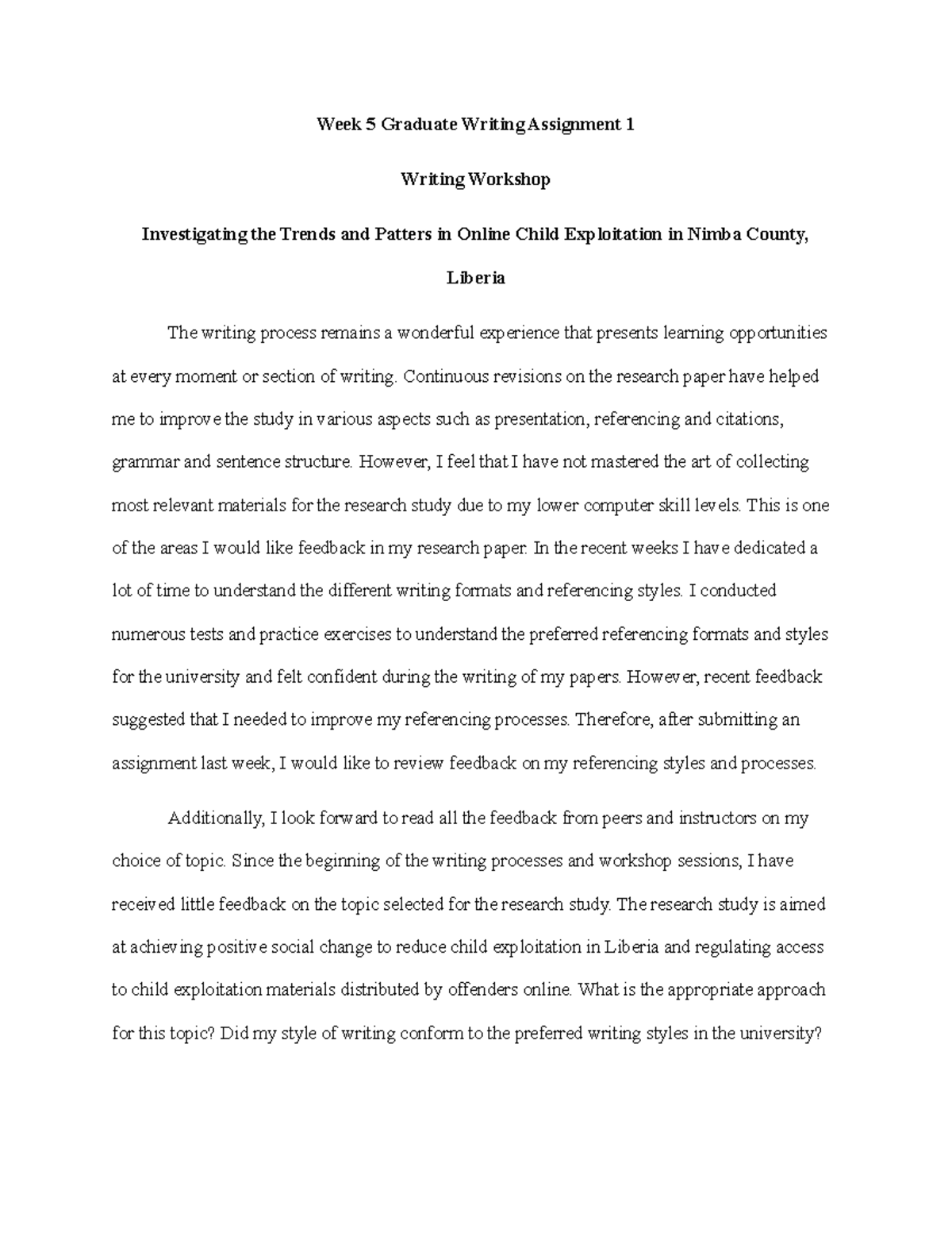 179794449 Week 5 Assignment - Week 5 Graduate Writing Assignment 1 ...