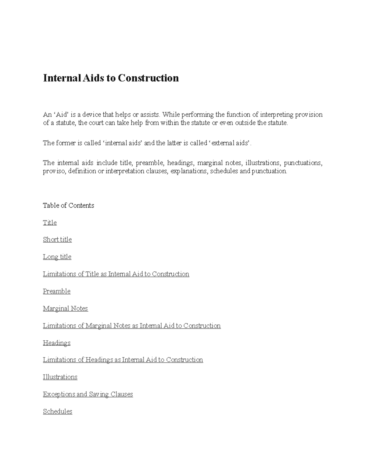 Internal Aids to Construction - While performing the function of ...