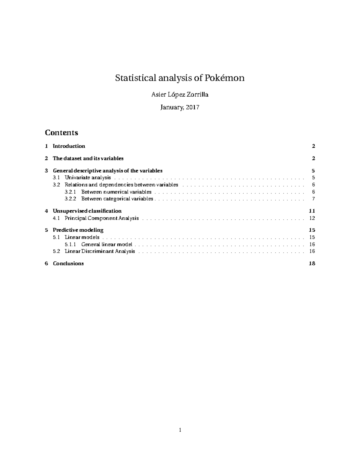 Report Pokemon - assignment - Statistical analysis of Pokémon - January, Asier López Zorrilla 1 ...