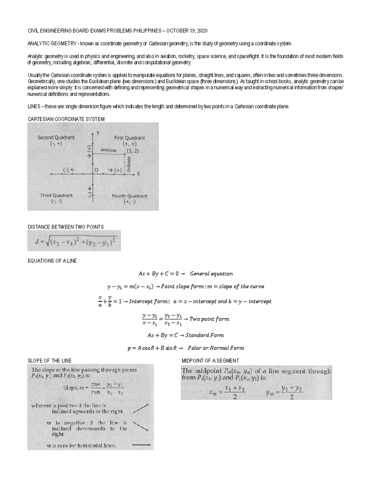 An Geom Bridging 1 - analytic geometry simple explanation - CIVIL ENGINEERING BOARD EXAMS ...