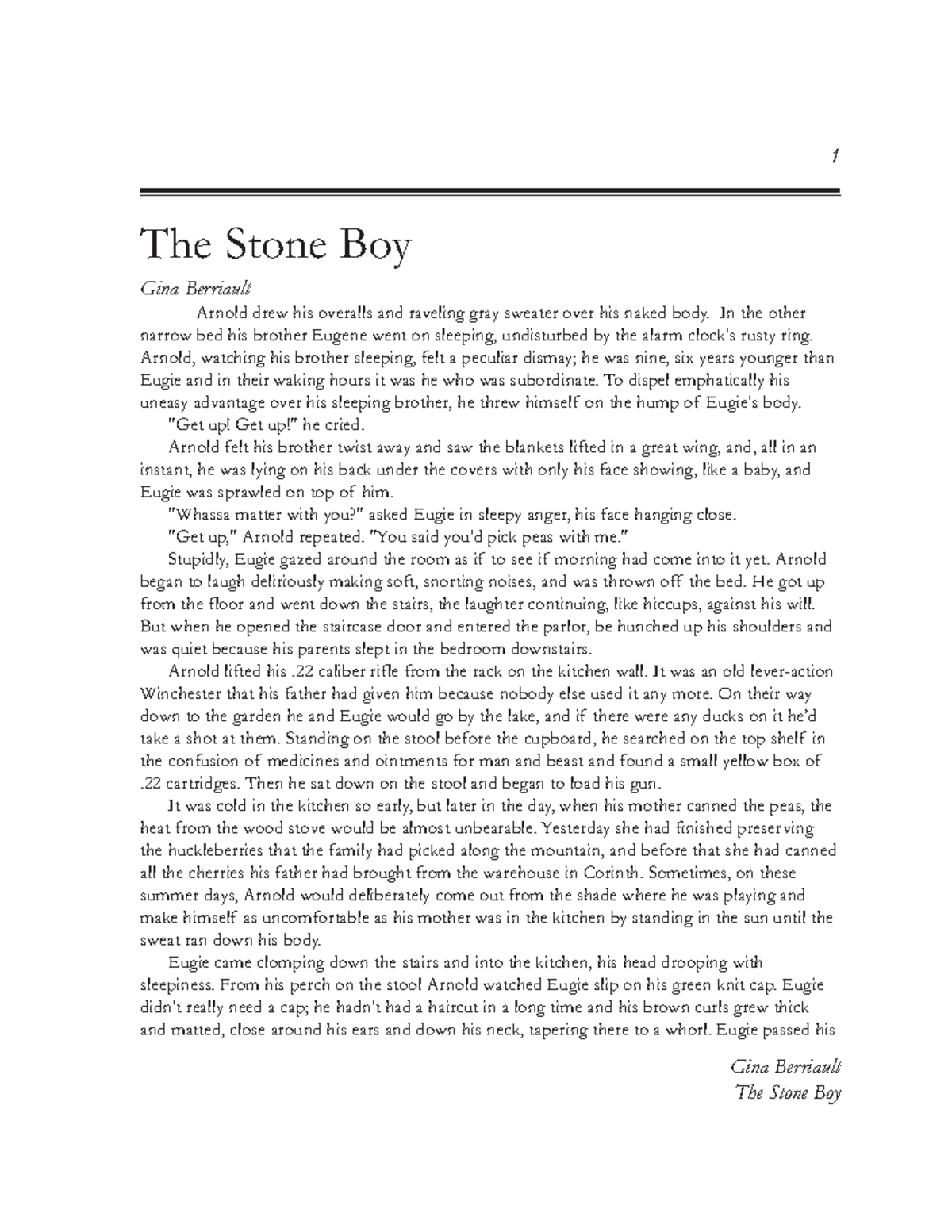 The Stone Boy Berriault Gina - Gina Berriault The Stone Boy Gina ...