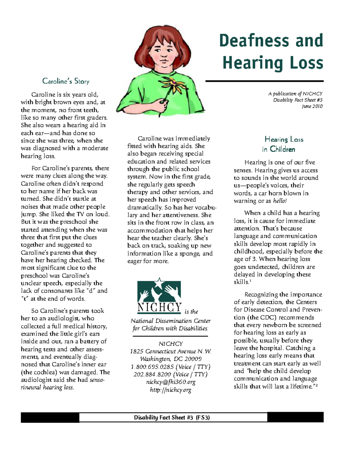 Deafness and Hearing Loss - Disability Fact Sheet #3 (F S 3) Caroline ...