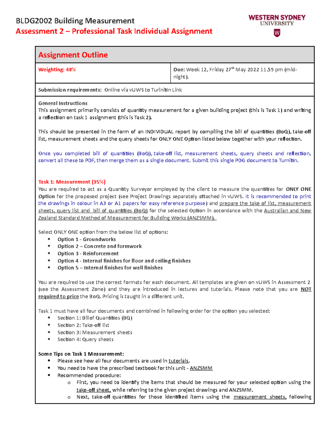 Assessment 2 - Professional Task Individual Assignment Outline and ...