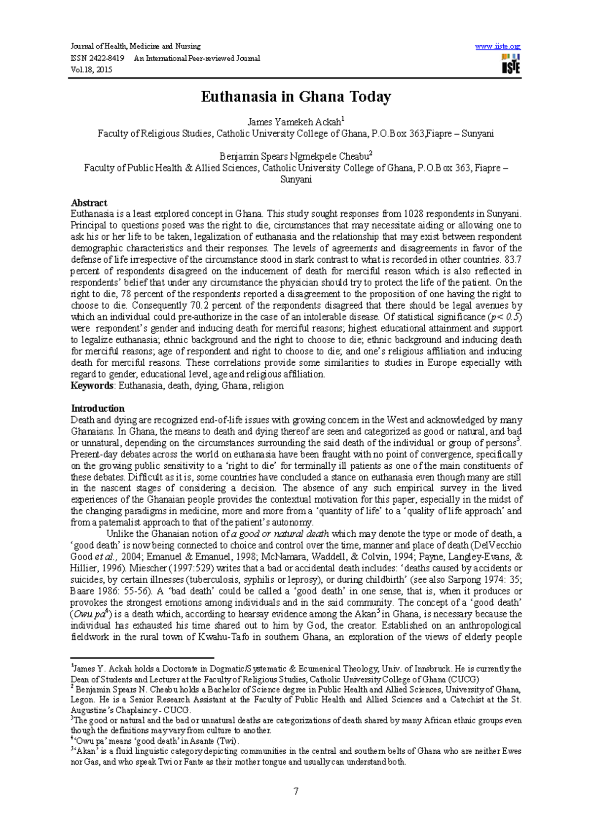 Euthanasia / mercy killing - ISSN 2422-8419 An International Peer ...