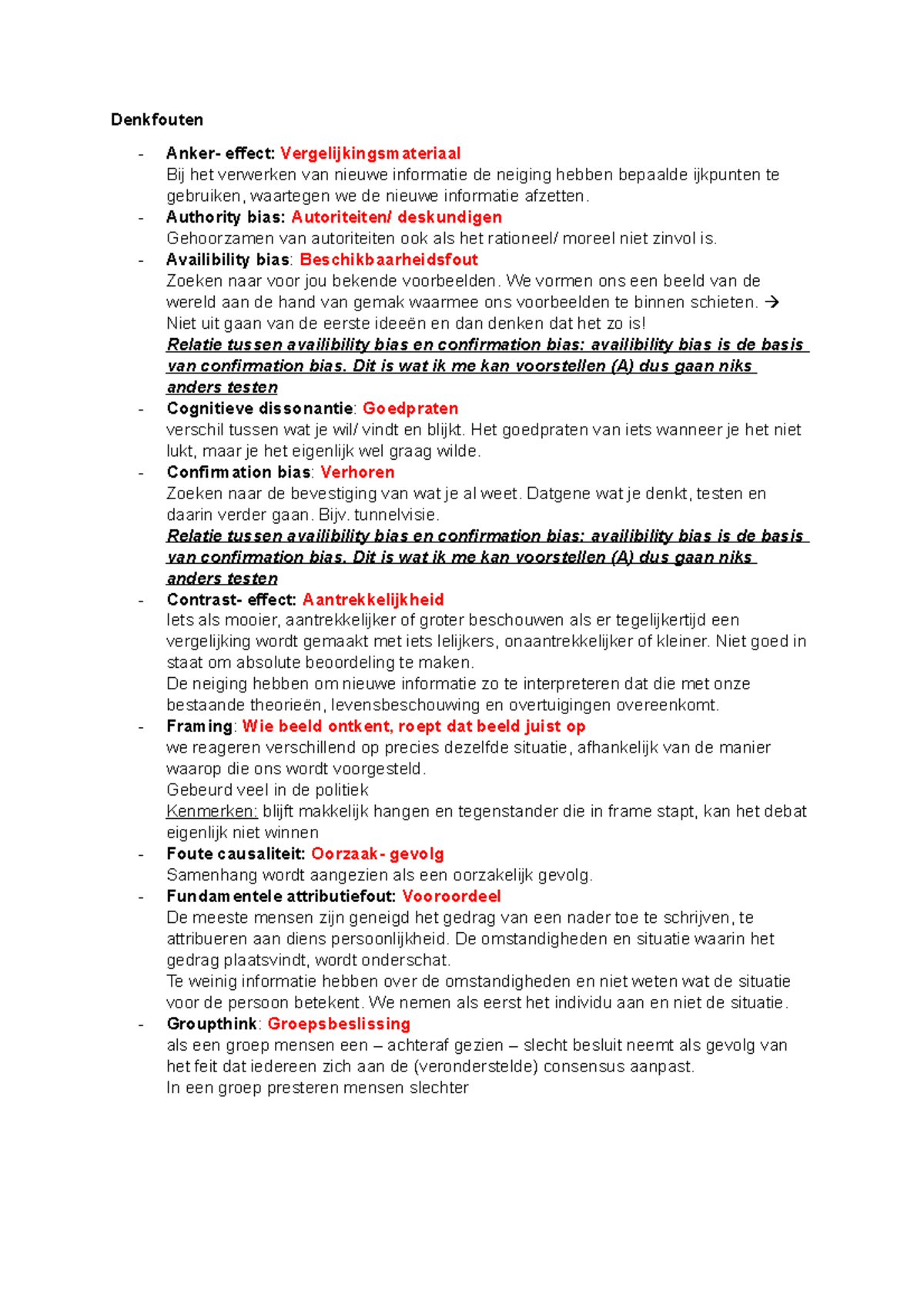 Denkfouten - aantekeningen - Denkfouten Anker- effect ...