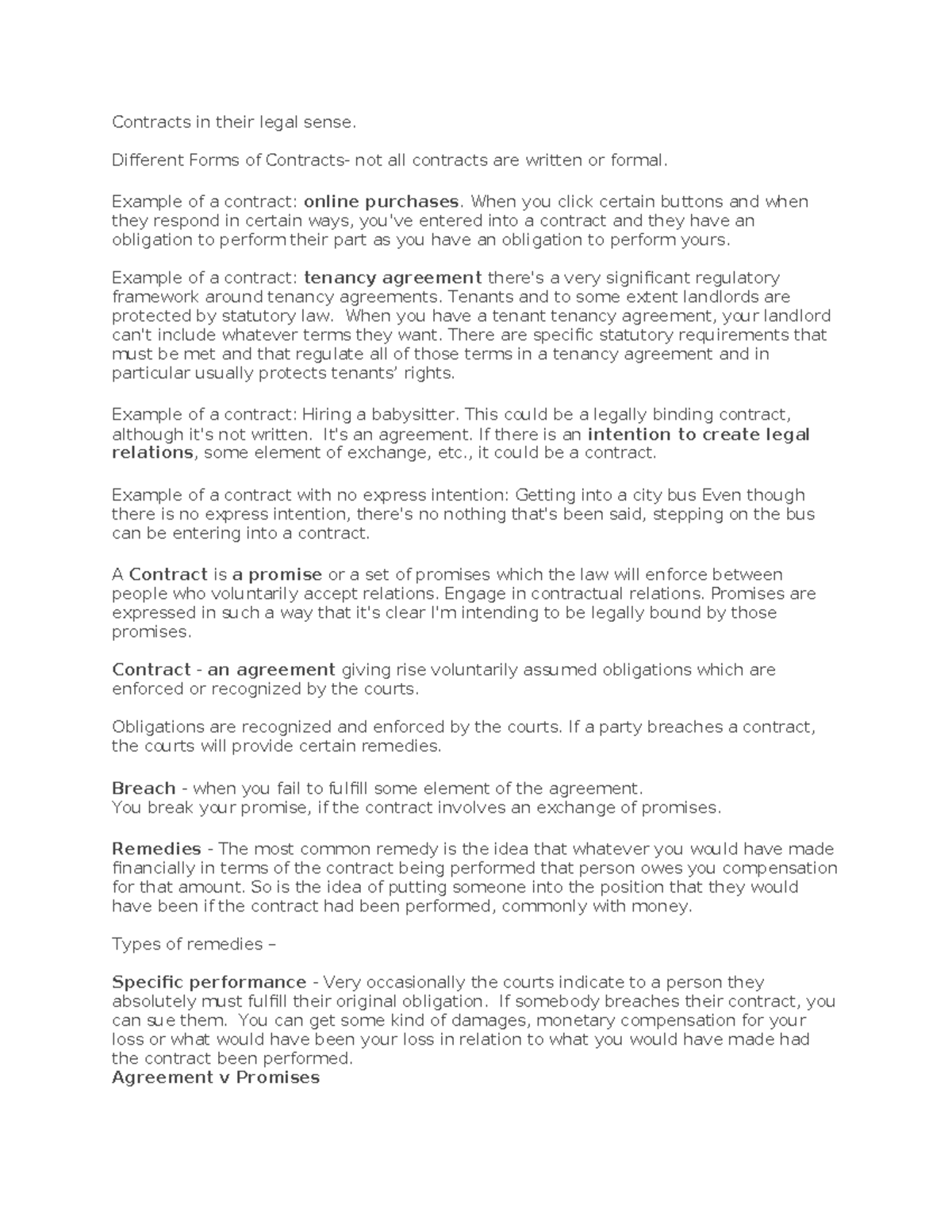 Contract Lecture 1 - Contracts in their legal sense. Different Forms of Contracts- not all ...